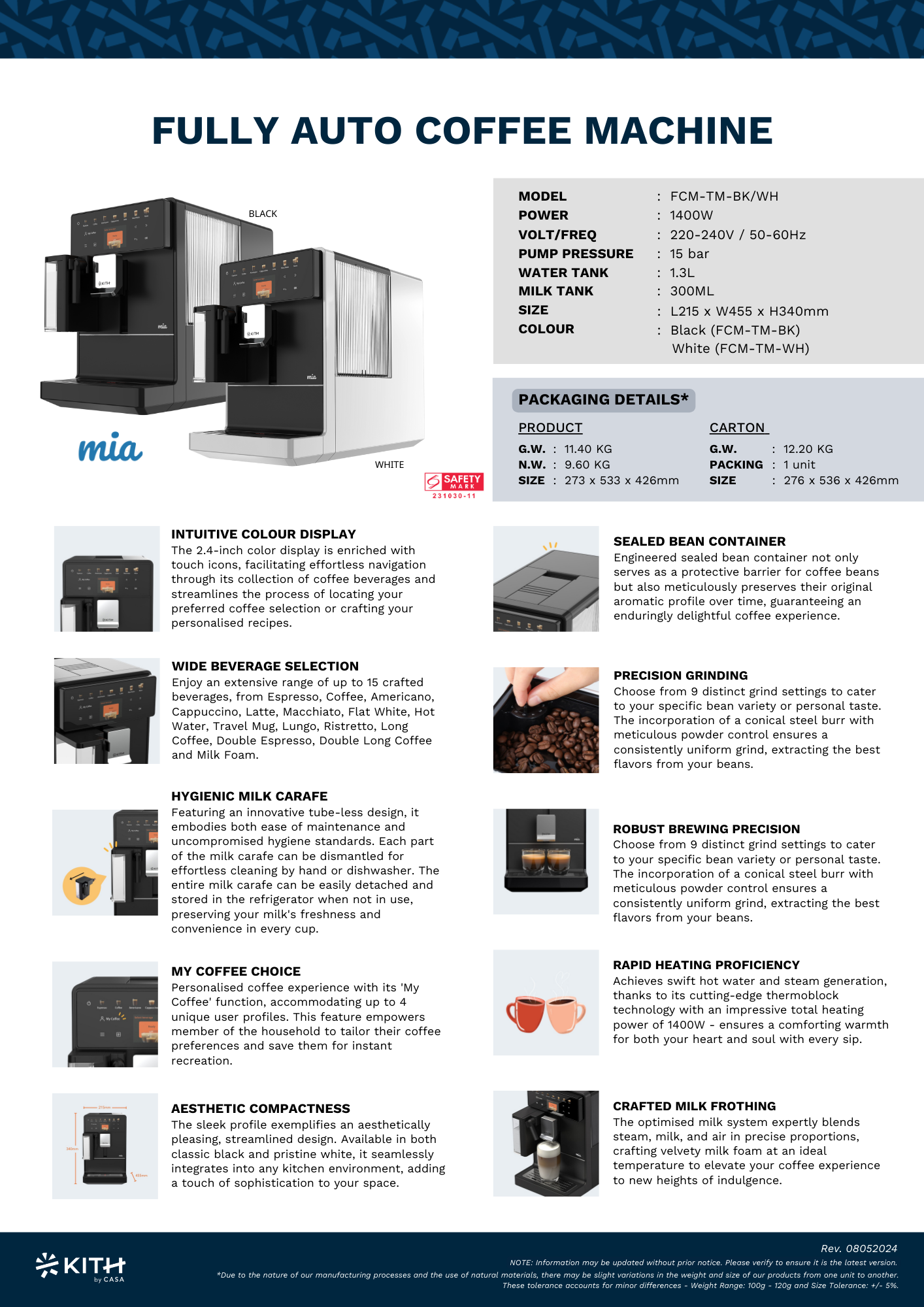 KITH MIA Fully Auto Coffee Machine | Bean to Cup | 15 Beverages ...