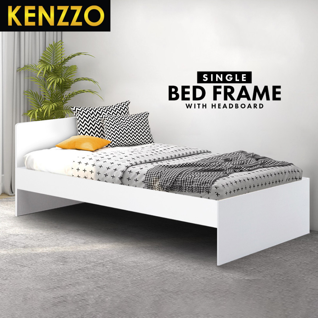 [FREE INSTALLATION] KENZZO: Wooden single bed frame with headboard ...