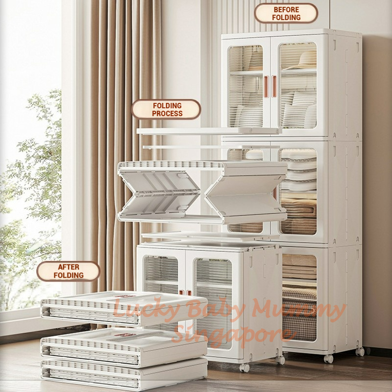 Stackable Multilayer Storage Cabinet with Wheels/Foldable Partitioned ...