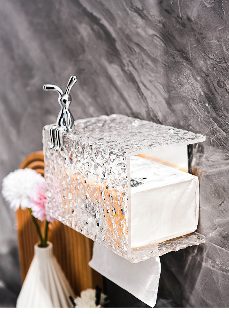 Metal Rabbit Sitting on a Large Acrylic Toilet Paper Drawer | Shopee ...