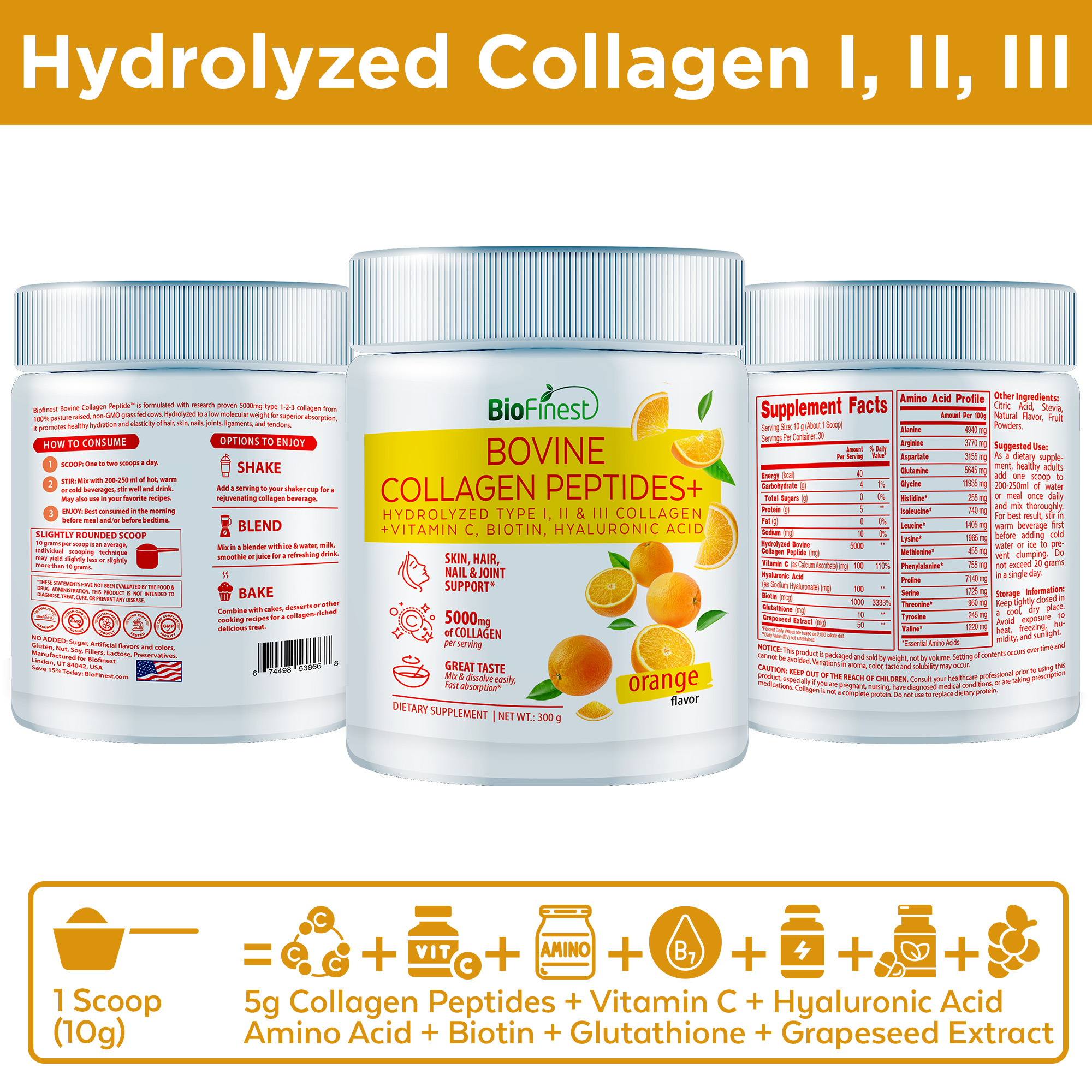 Biofinest Marine Bovine Collagen Peptides Powder 5g/10g -Hyaluronic ...