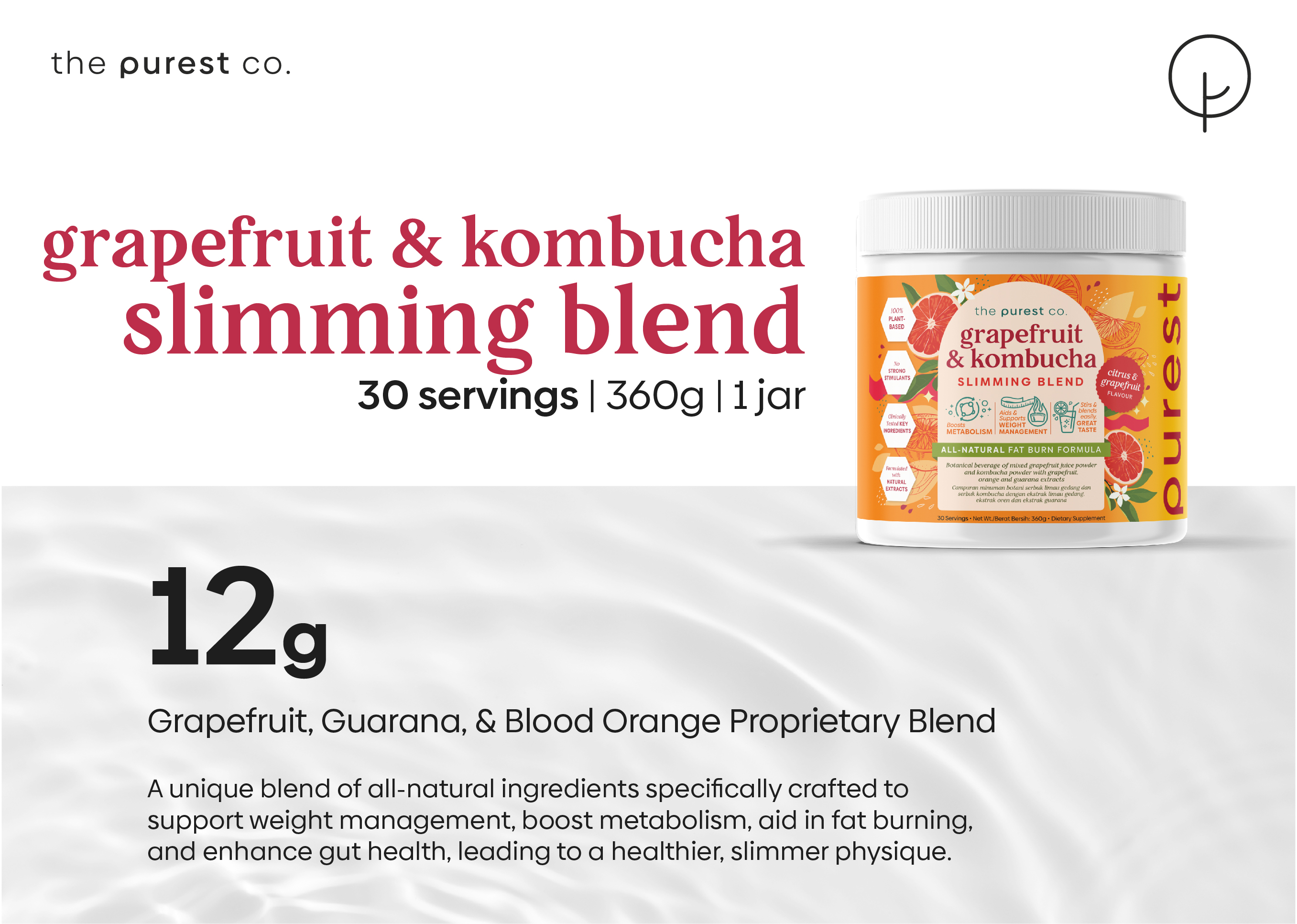 Purest Co Grapefruit & Kombucha Slimming Blend (Fat Burn & Weight Loss) | Shopee Singapore