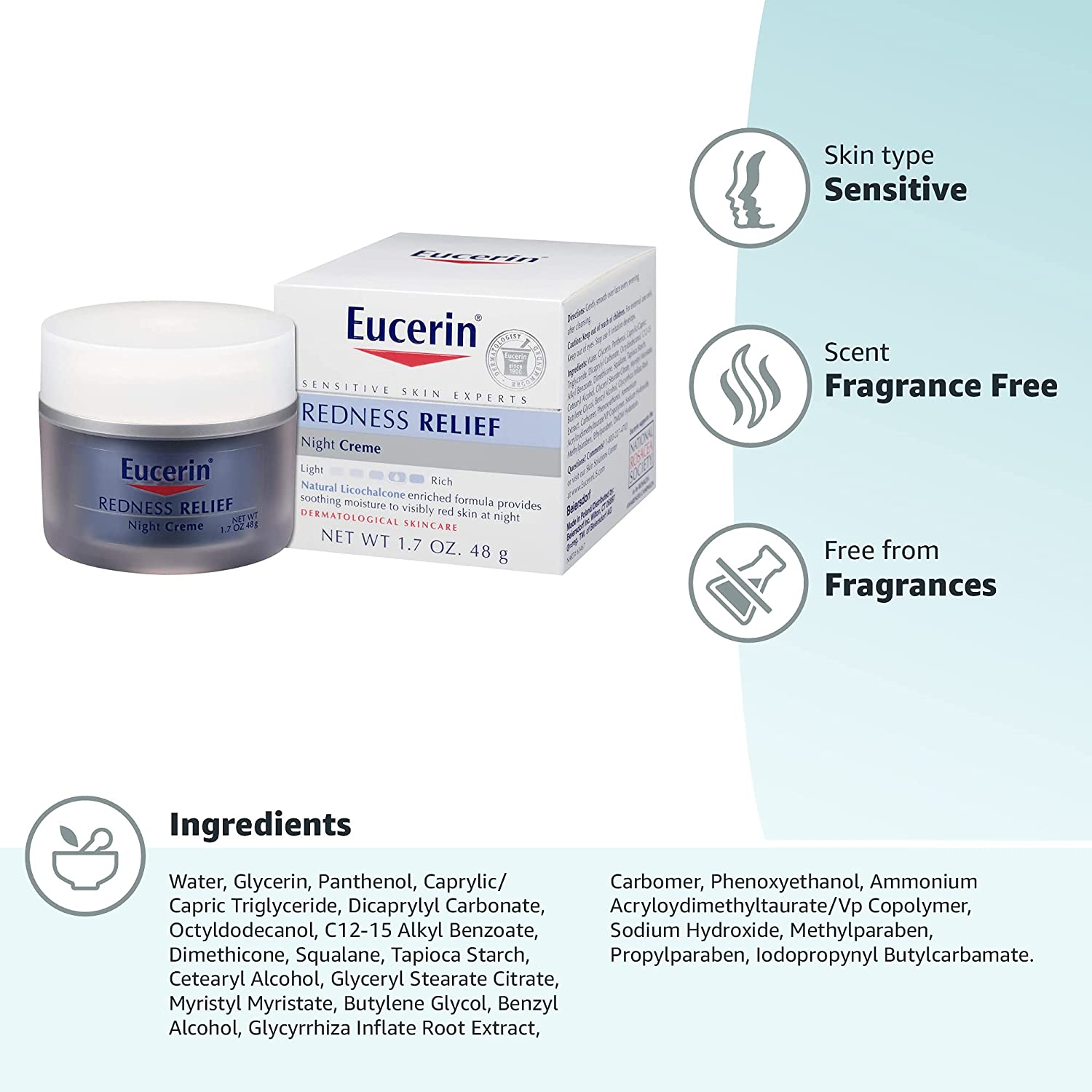 Eucerin, Redness Relief, Dermatological Skincare, Night Creme, 1.7 oz ...