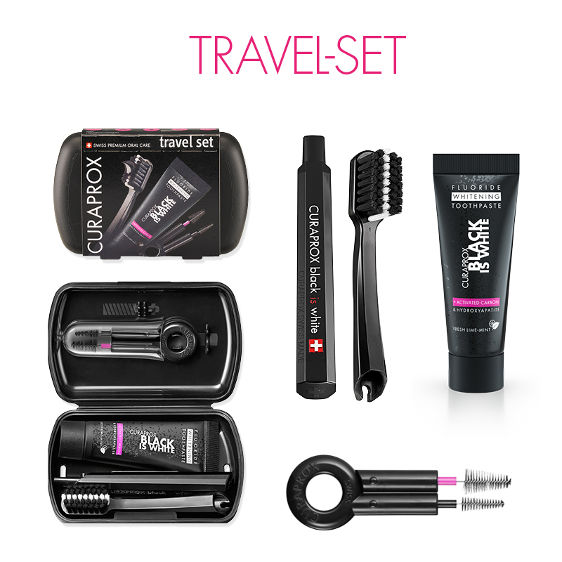Curaprox Travel Set, Black is white (BIW TB, IDB Carbon S, Carbon M ...