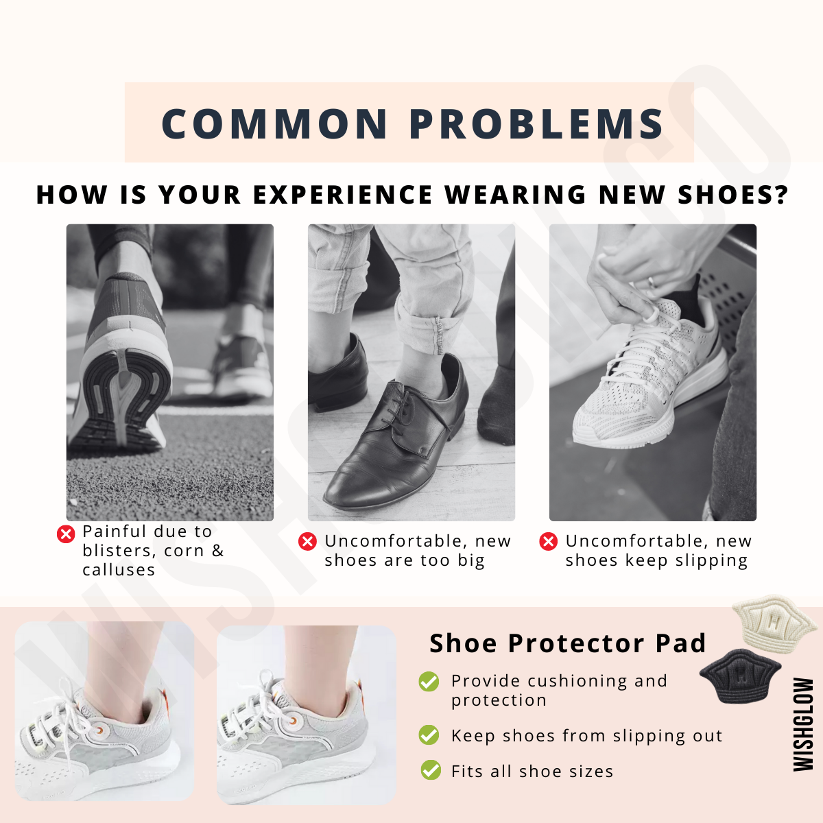Wishglow Shoe Liner Cushion Pad Insert Padding Protector Back for Pain ...