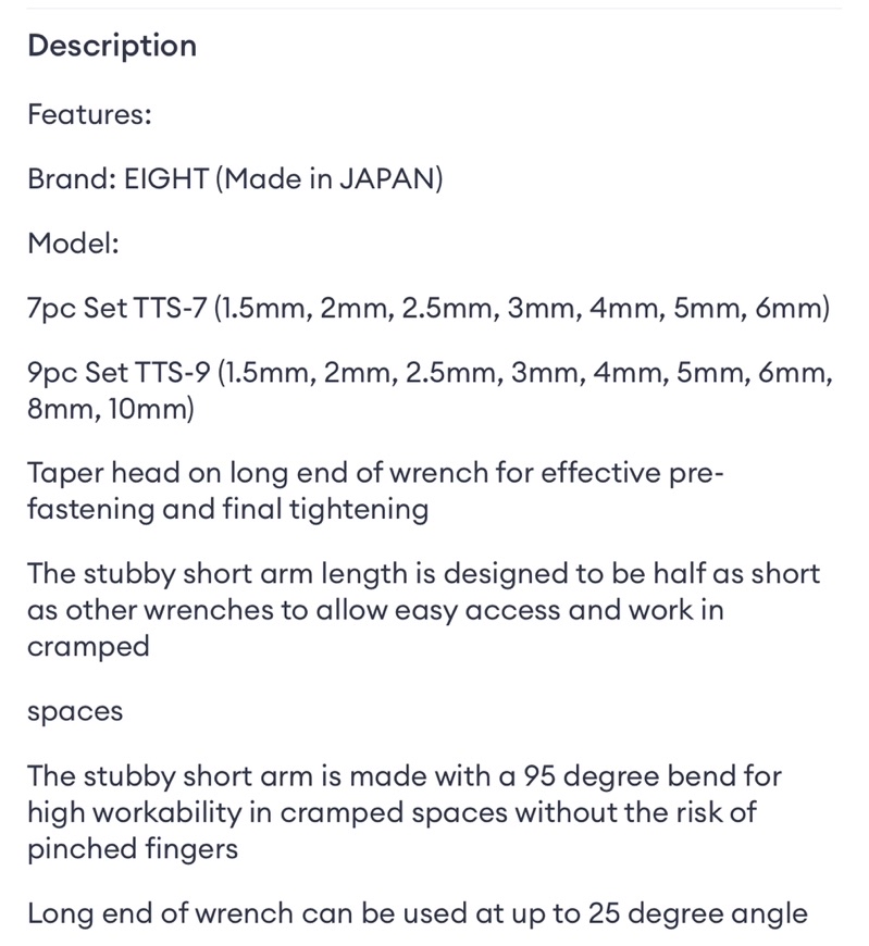EIGHT TTS-7 TTS-9 Stubby Short Arm Long Length Taper Head Ball Point ...