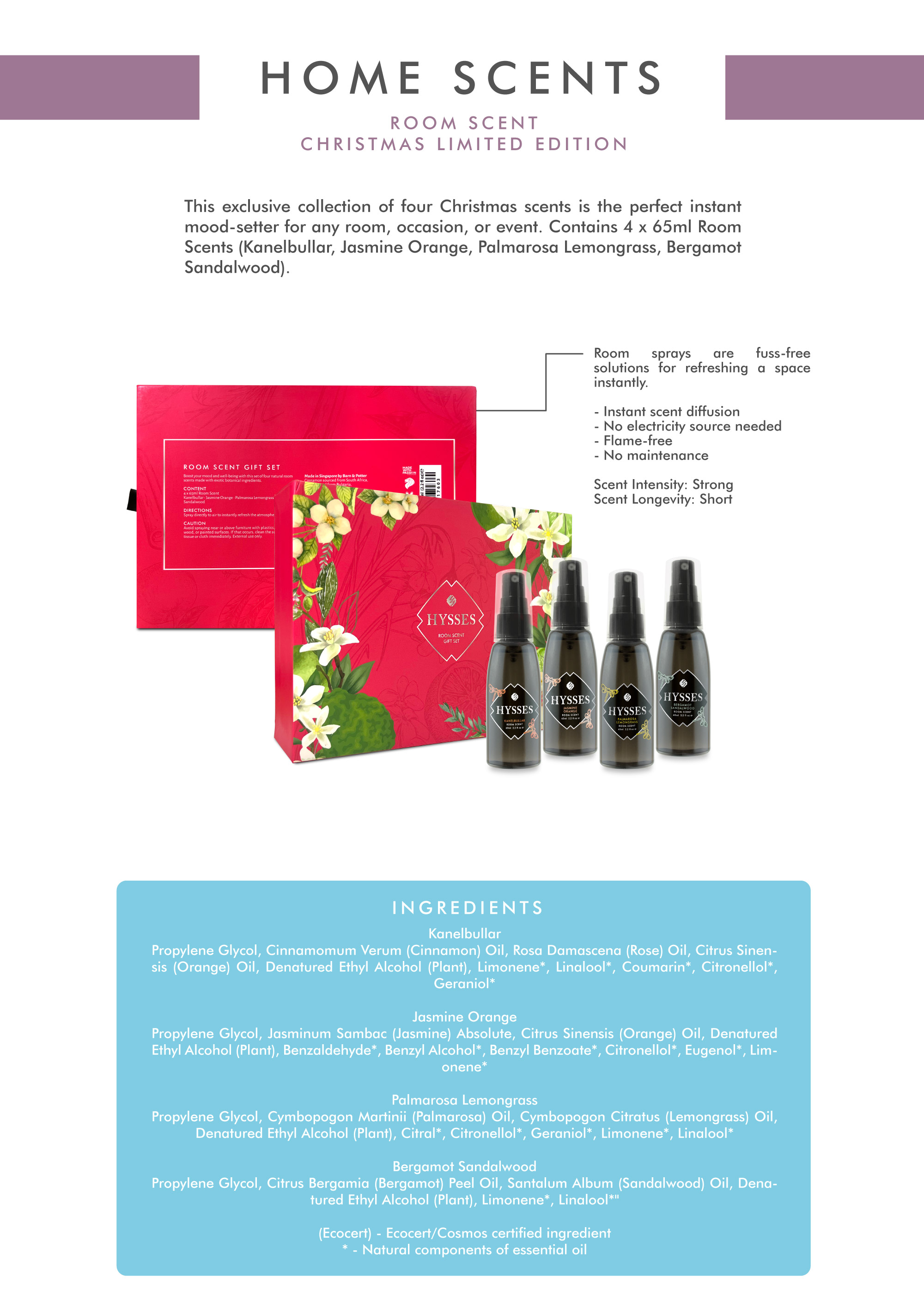 Hysses Room Scent Gift Set of 4, Christmas (Limited Edition) | Shopee ...