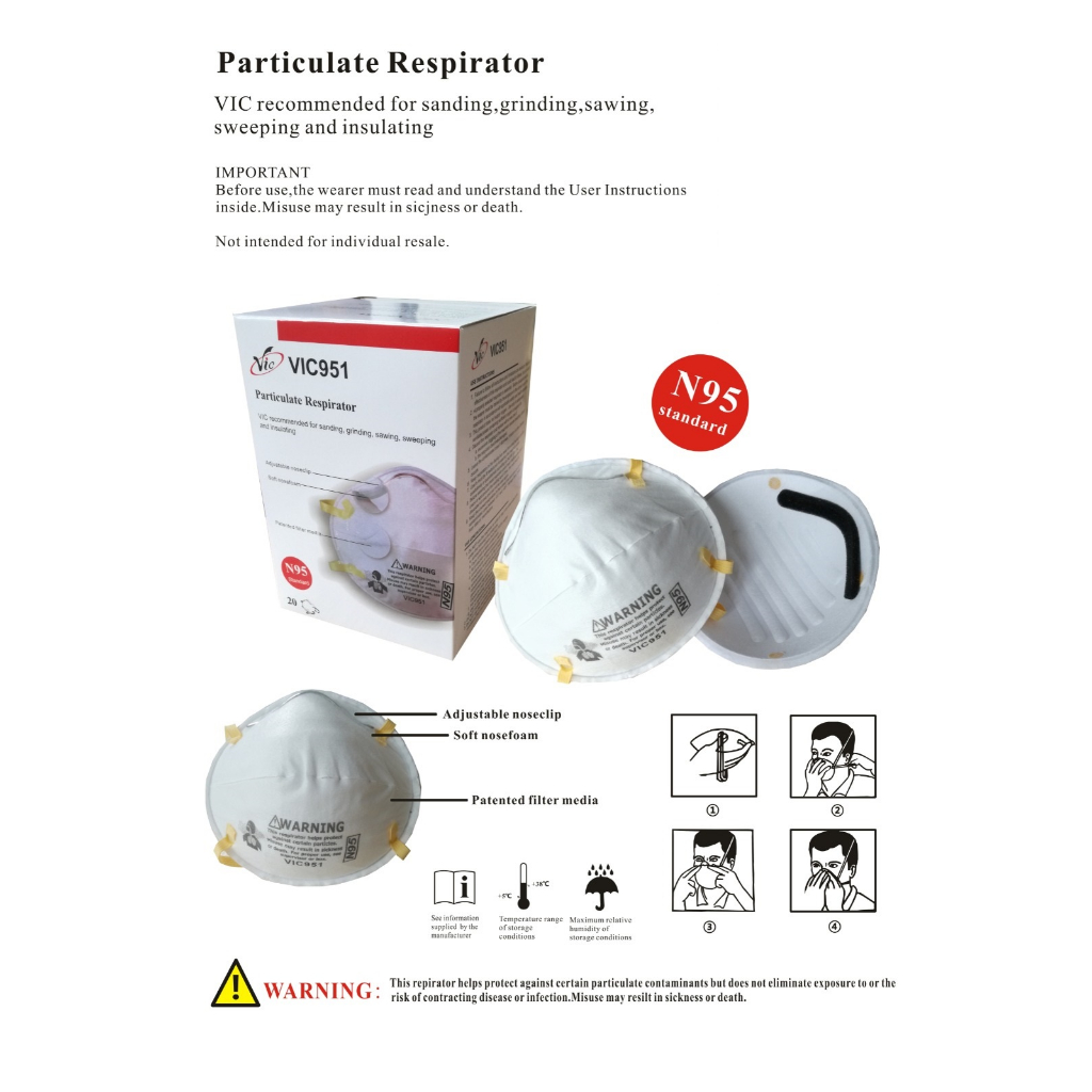 Safety Mask S-N95 Standard Particulate Respirator 20PCS/Box VIC951 {SG ...