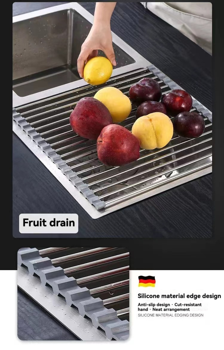 Kitchen Sink Drain Rack Foldable Silicone Dish Drying Rack Over Sink ...