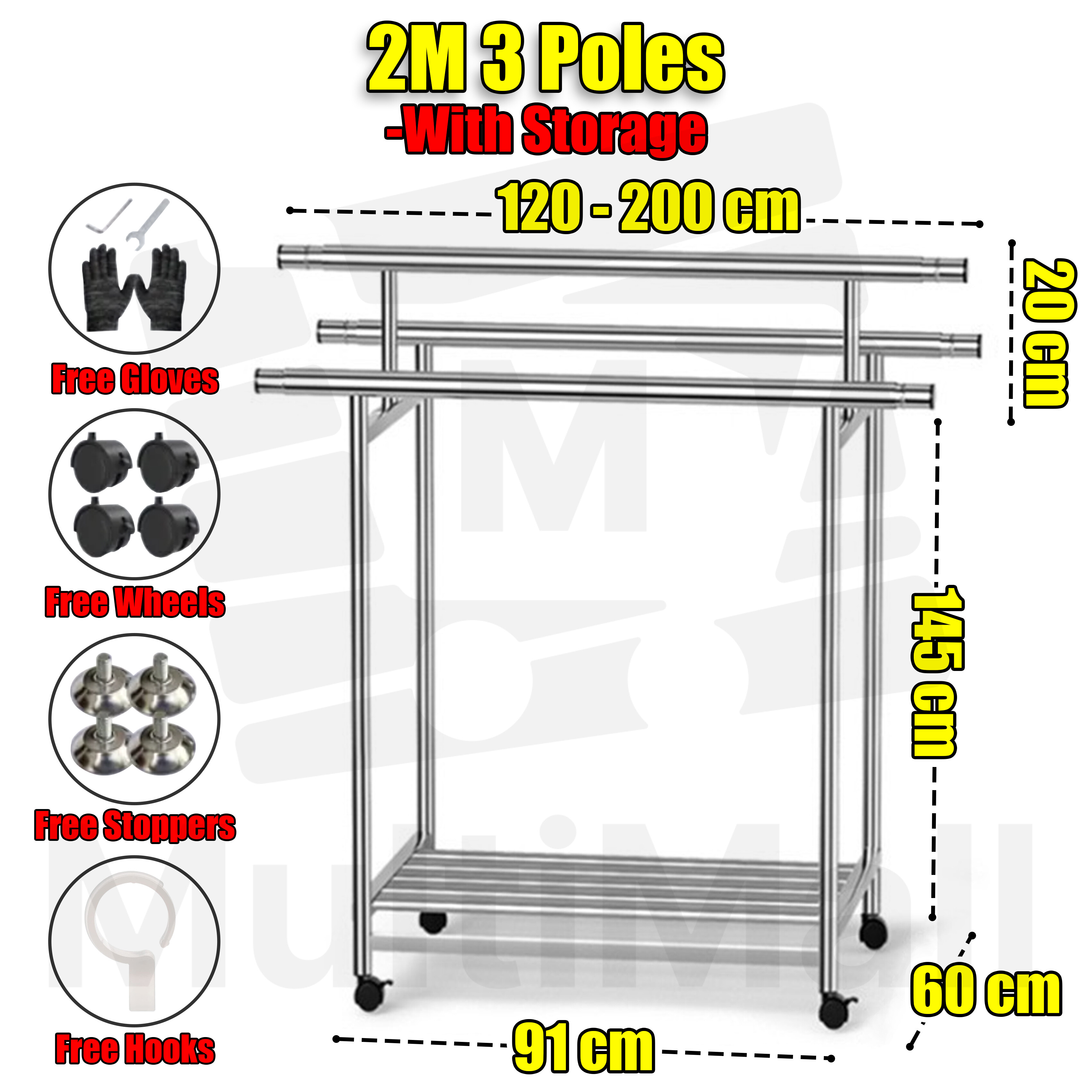 2M Poles Stainless Steel 3 poles Laundry Rack|Drying Rack |Clothes ...