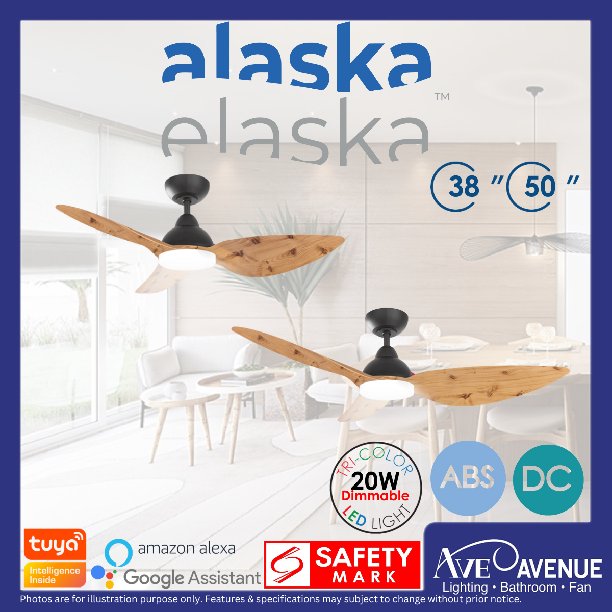 ALASKA EOPAL Smart WiFi 38/50 Inch DC Motor Ceiling Fan w Dimmable ...