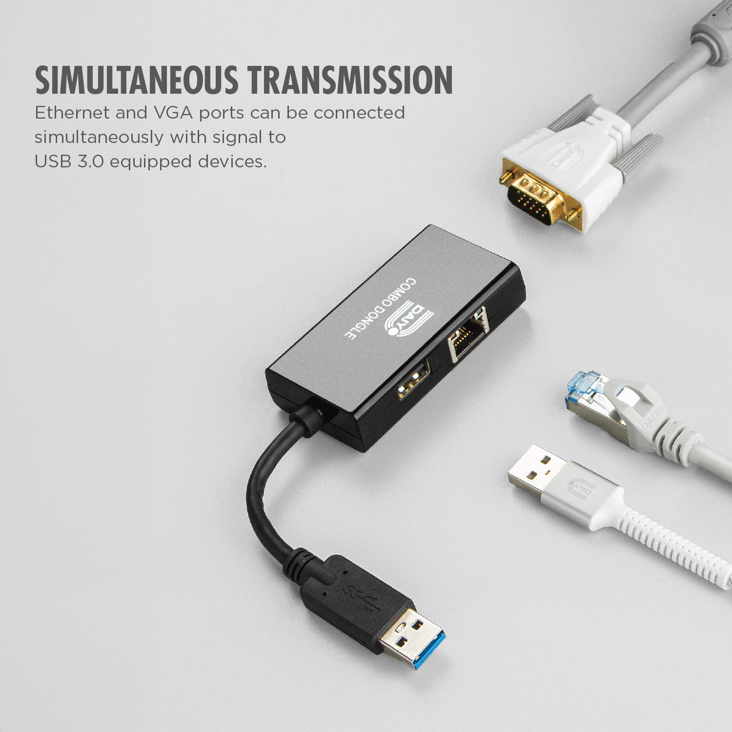 Daiyo CP 2606 USB 3.0 to VGA + LAN + Fast USB (3 in 1 Combo Dongle ...