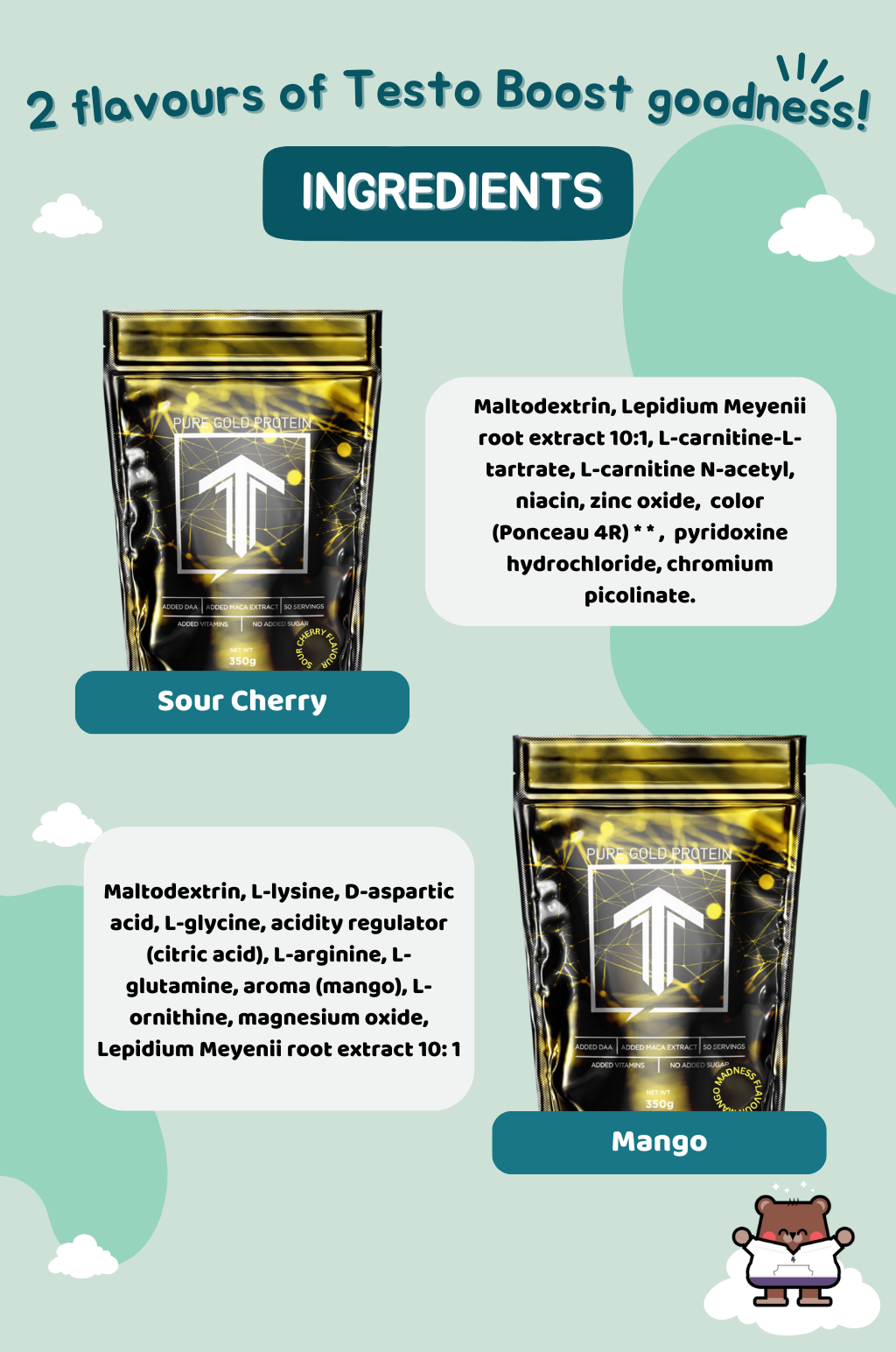 Pure Gold Protein Testo Boost Drink Powder 350G | Sour Cherry | Mango ...