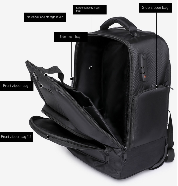 Premium 19" Trolley Laptop Backpack Bag 2 Wheels Cabin Travel Luggage ...