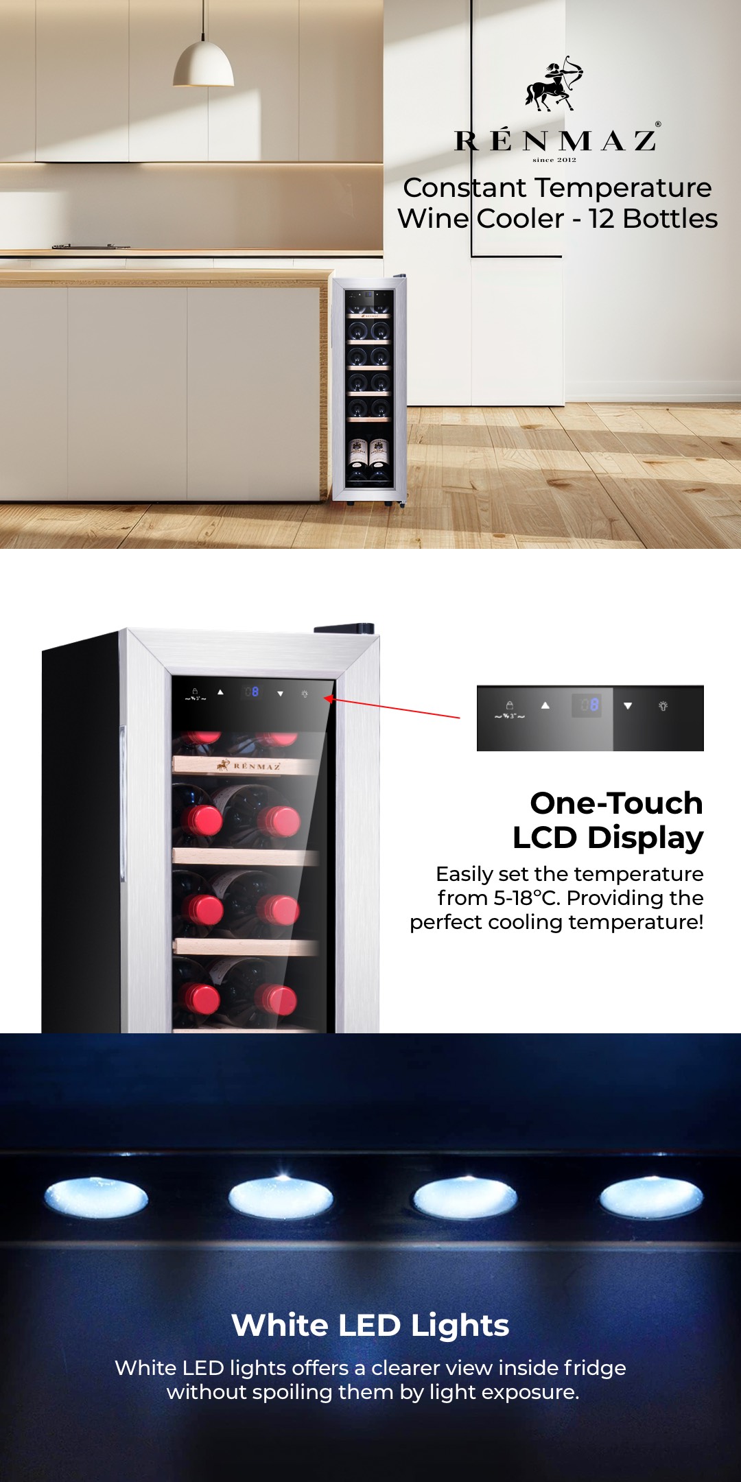 Renmaz Constant Temperature Wine Cooler [New Model, CE Certified, UK ...