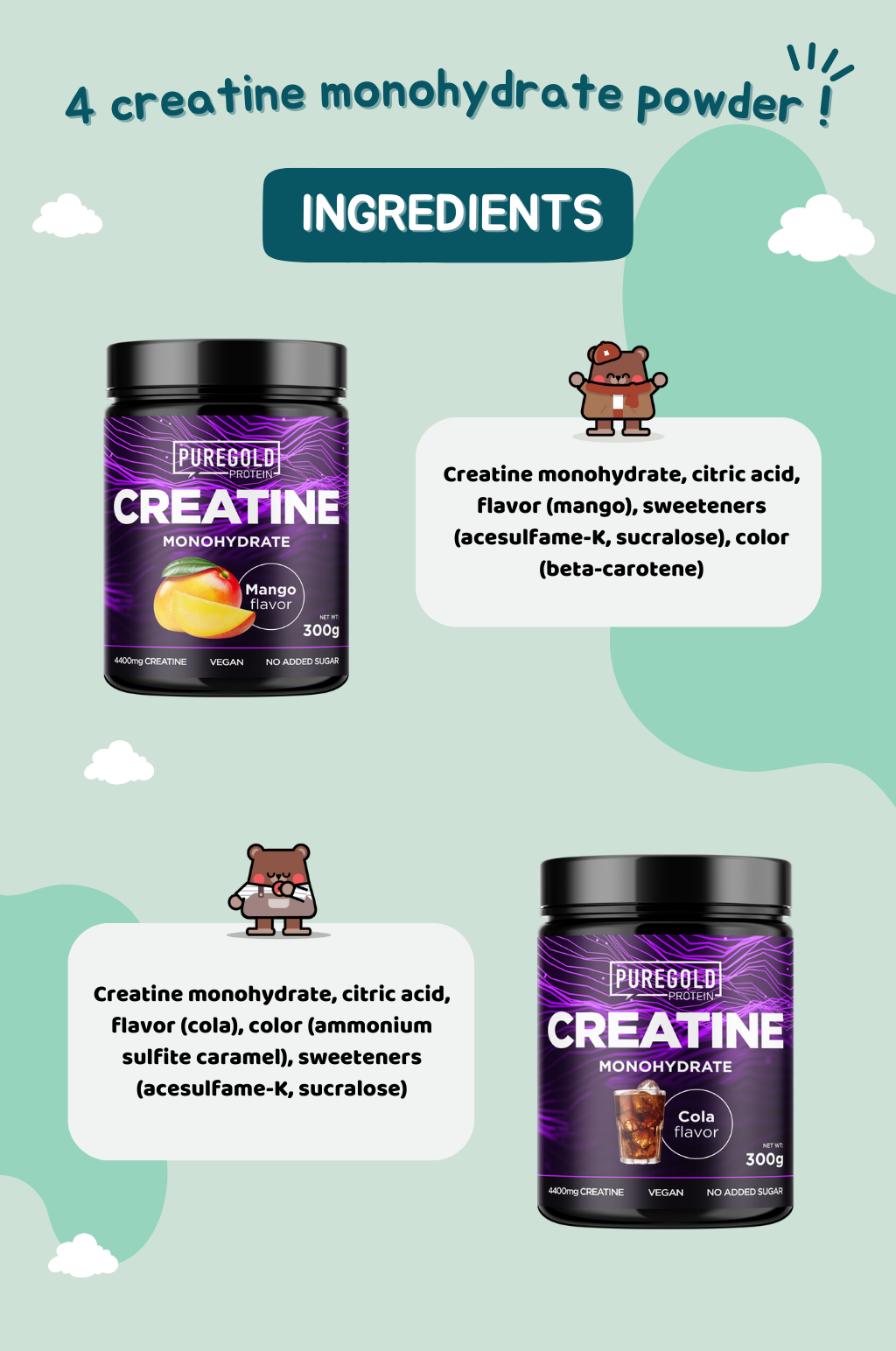 Pure Gold Creatine Monohydrate Powder 300G | Cherry Lime | Mango ...