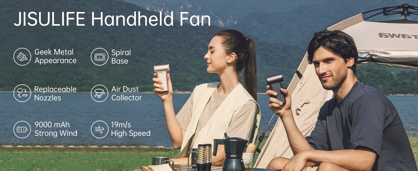 JISULIFE Portable Travel Fan Ultra1 9000mAh with LED Display Air Blower ...