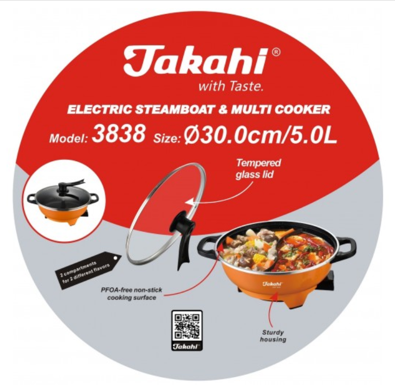 Takahi 3838 Electric Steamboat & Multi-Cooker 5L Two Compartments PFOA ...