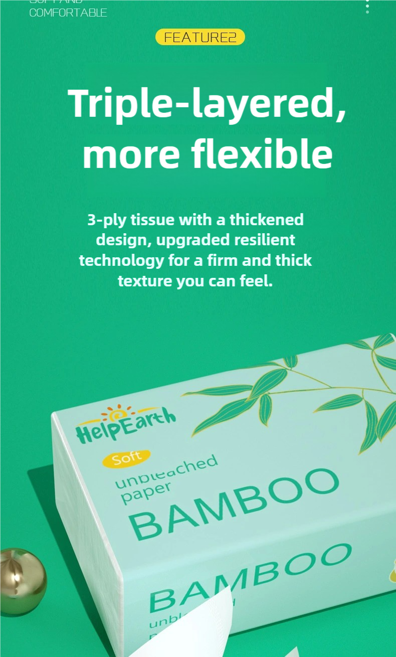 🇸🇬4 Packs 【Bamboo Unbleached Facial Tissue】 - 3-Layer Soft & Thick ...