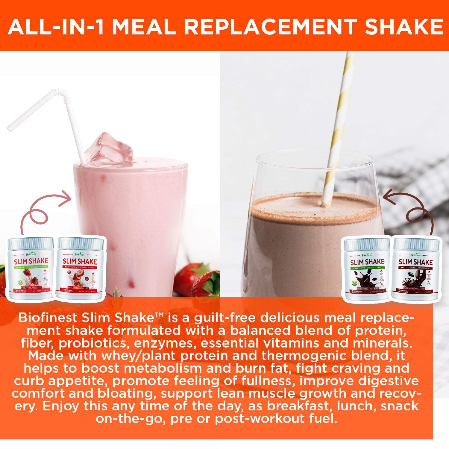 Biofinest Slim Shake Whey Plant Protein Meal Replacement Powder ...