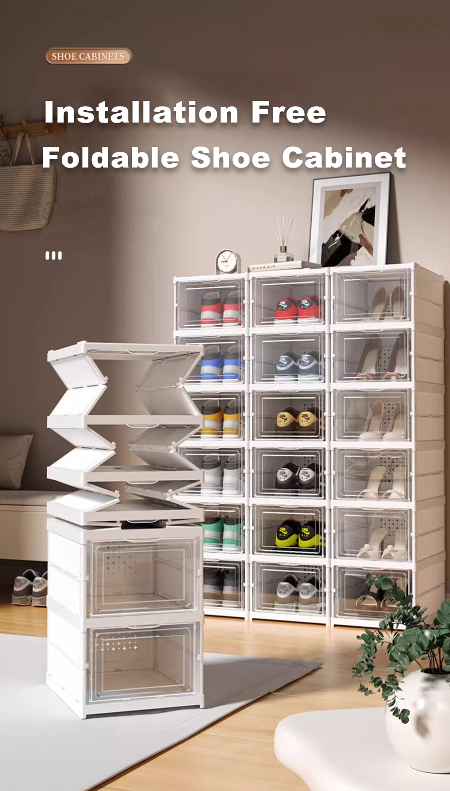 LILI 3-10 Layers Foldable Shoe Box Transparent Shoe Cabinet Stackable ...