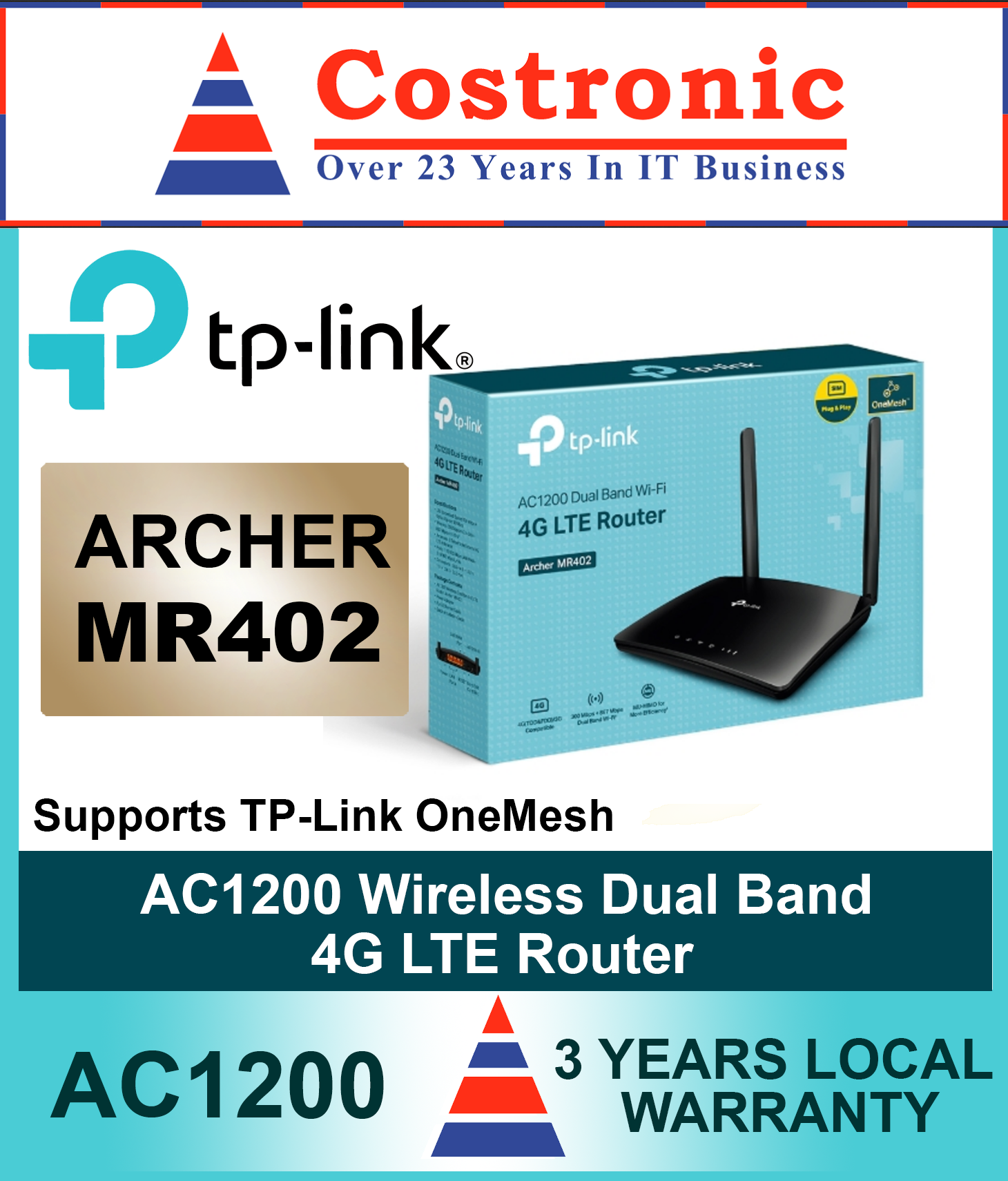 TP-Link Archer MR402 AC1200 Wireless Dual Band 4G LTE Router with One ...