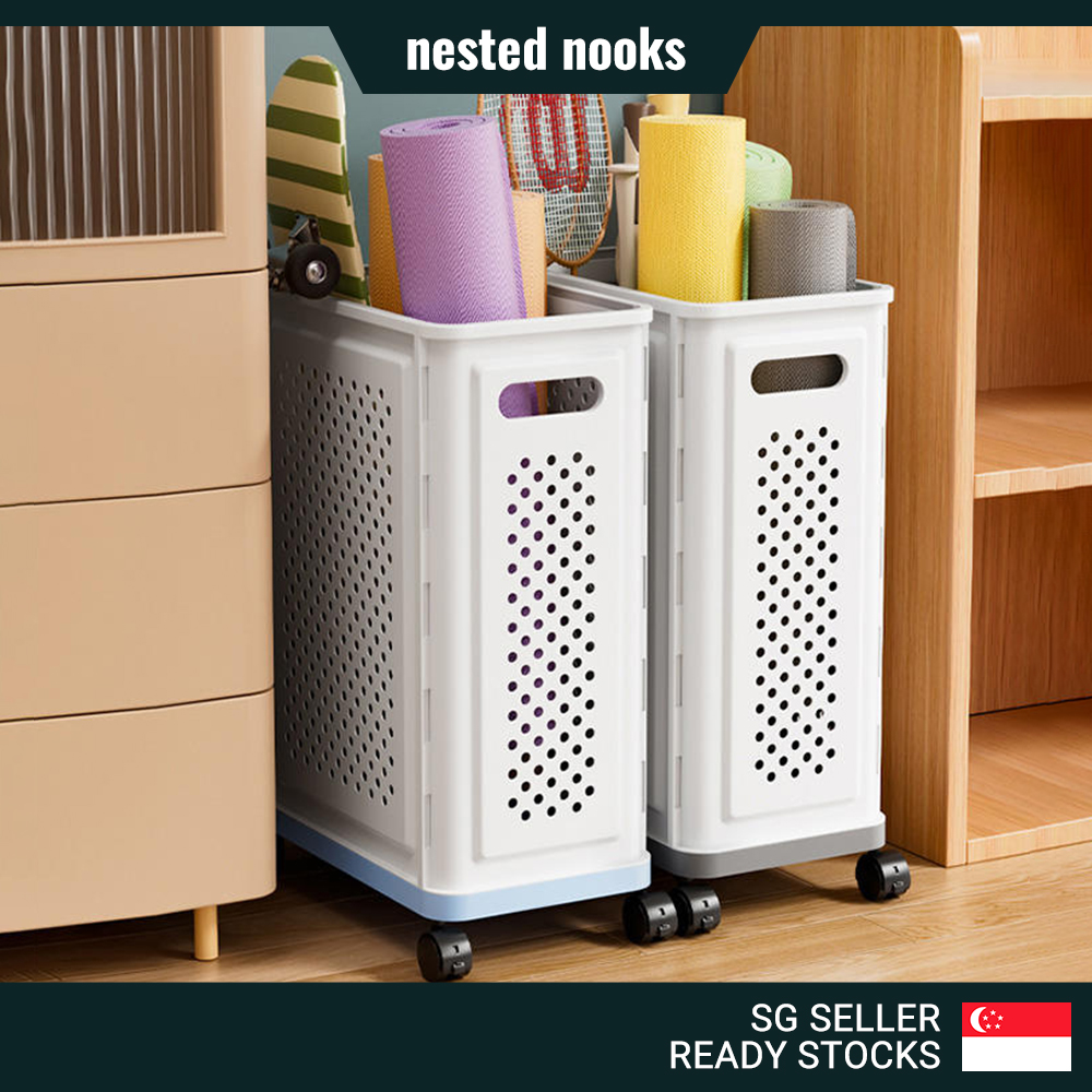 Slim Narrow Compact Laundry Basket with Wheels Handle Slim Laundry ...
