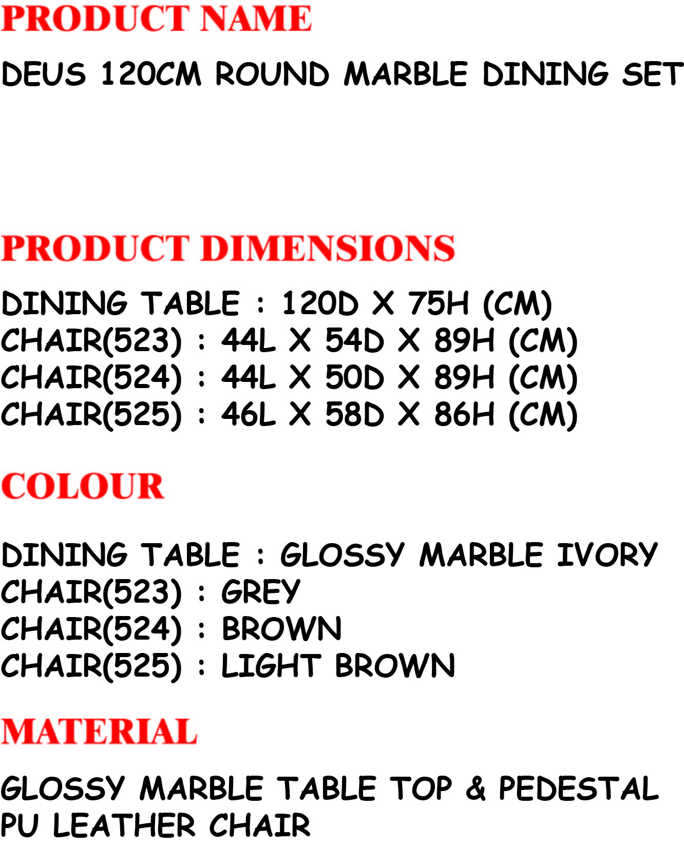 [HOMIEST] DEUS 120cm Round Marble Dining Set / PU leather Dining Chairs ...