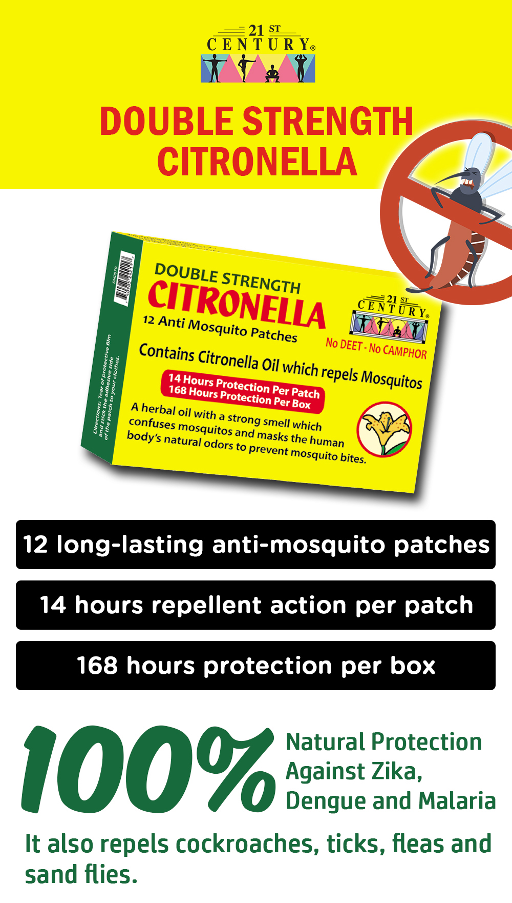 21st Century Double Strength Citronella Mosquito Patch - No Camphor 12 ...