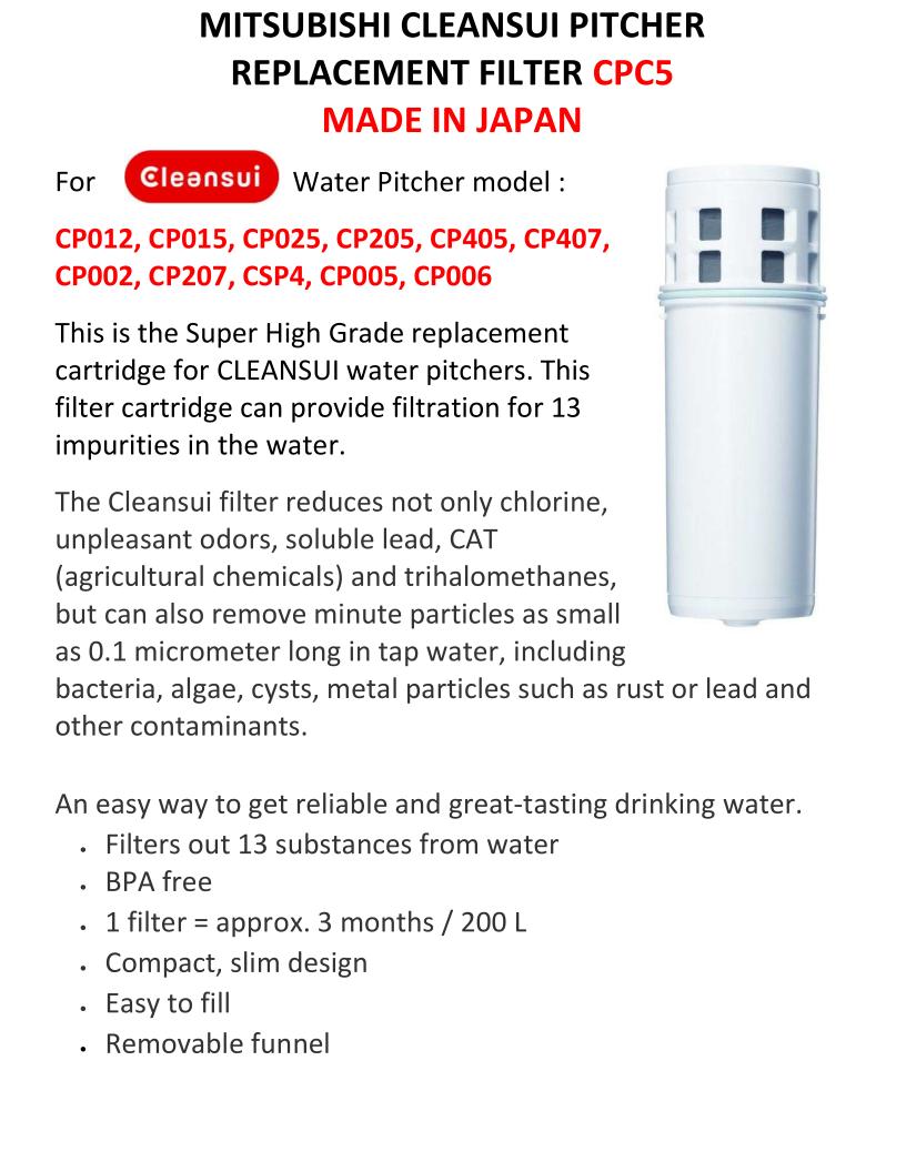 CLEANSUI CPC5 (2 pcs) cartridge for Cleansui Pitcher. Imported from Japan | Shopee Singapore