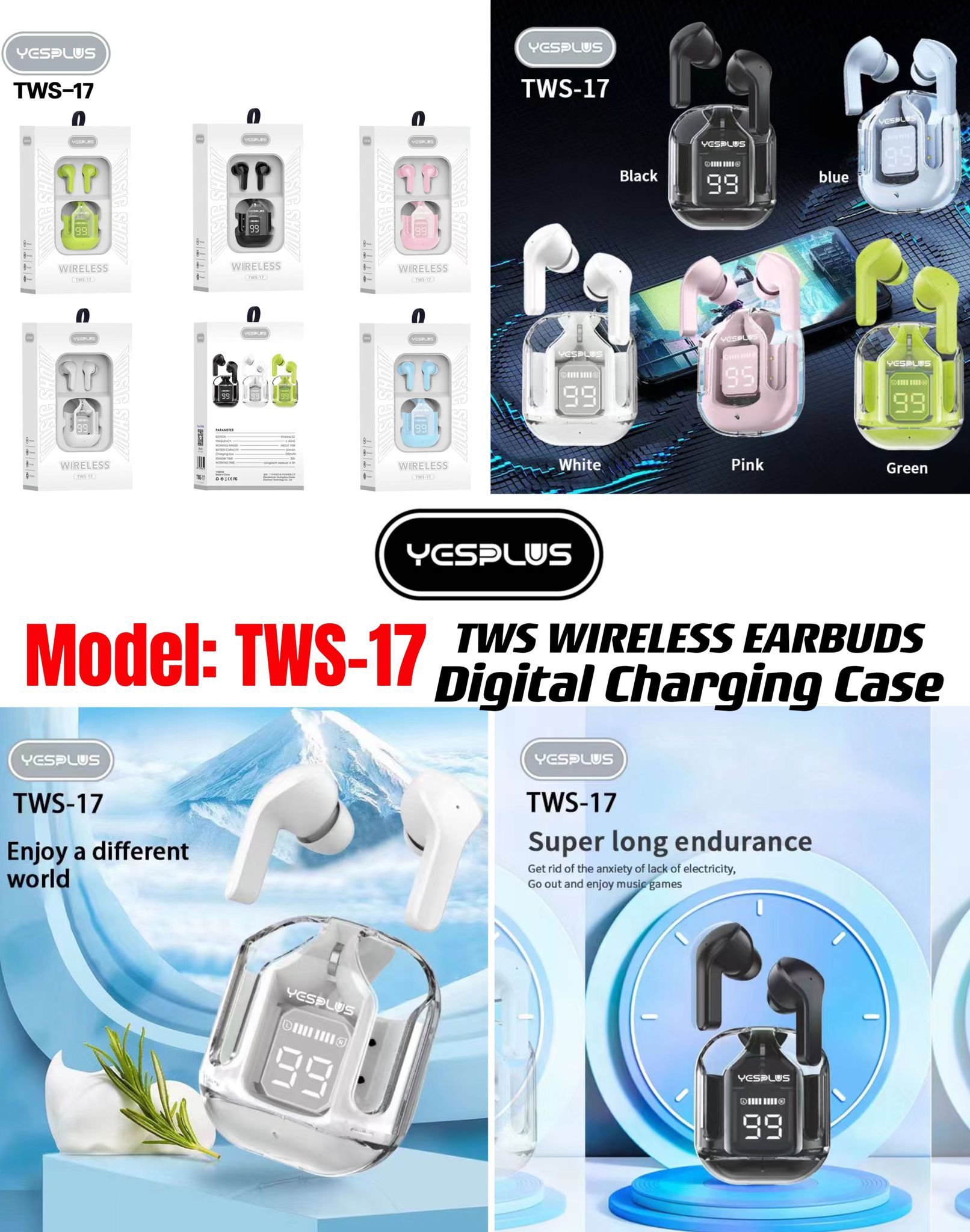 YESPLUS (Model: TWS-17) TWS WIRELESS EARBUDS (Digital Charging Case ...