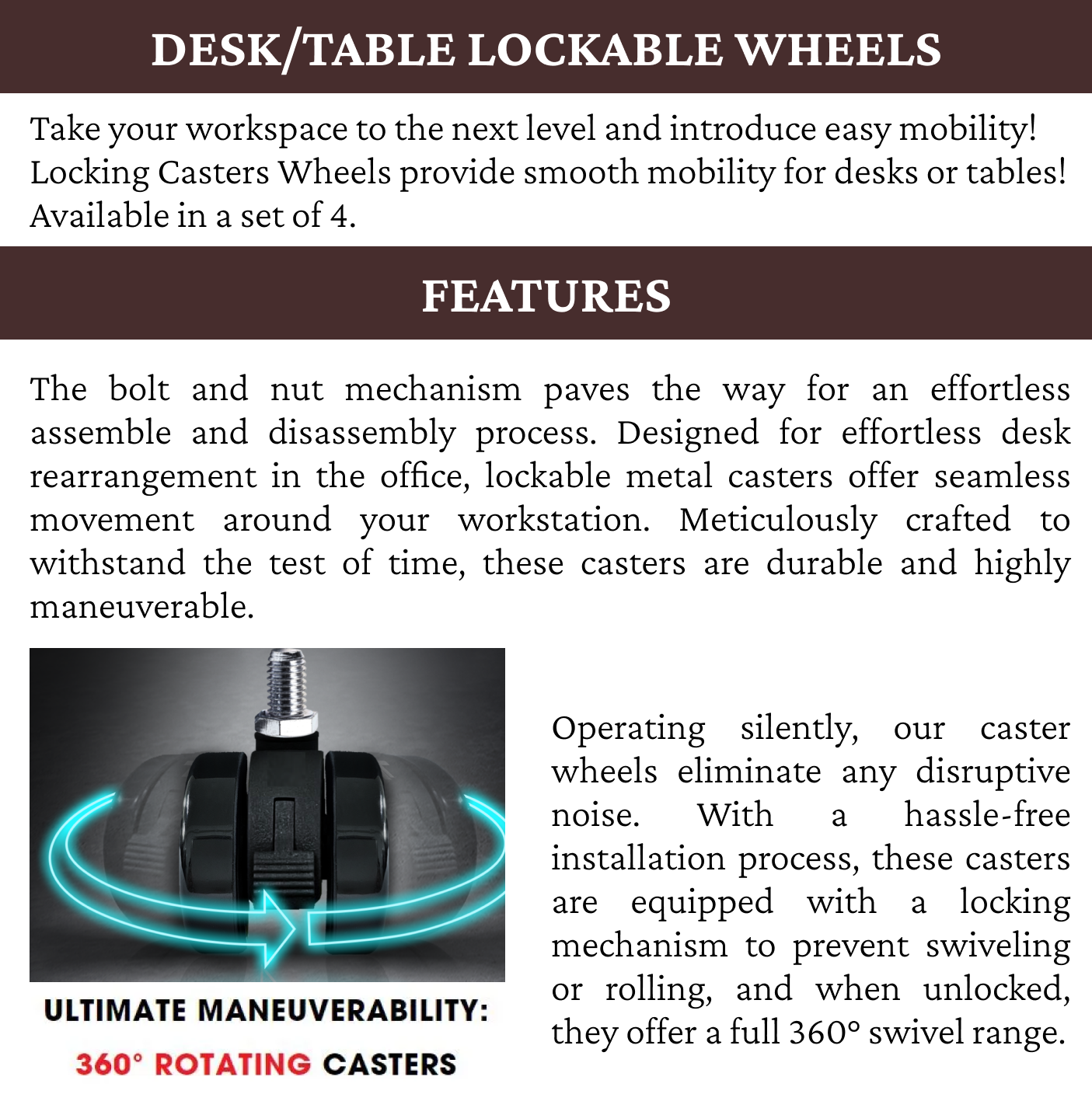 Desk/Table Locking Casters Wheels, Castors Wheels For Furniture ...