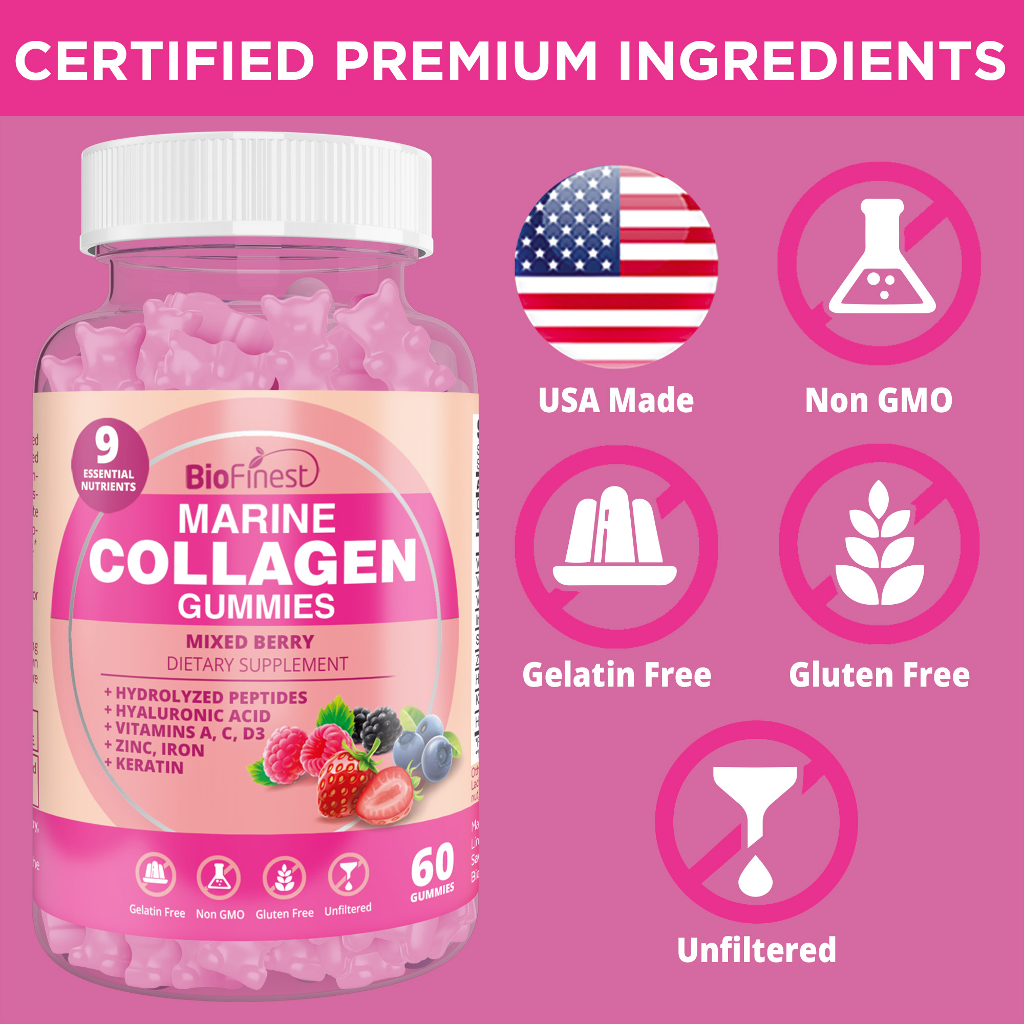 Biofinest Marine Collagen Gummy Supplement Hydrolyzed Peptides ...