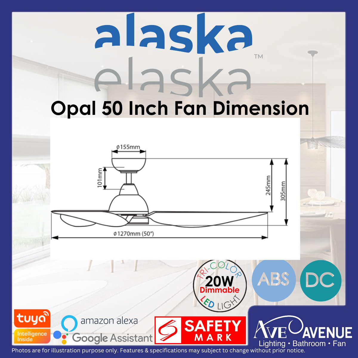 ALASKA EOPAL Smart WiFi 38/50 Inch DC Motor Ceiling Fan w Dimmable ...