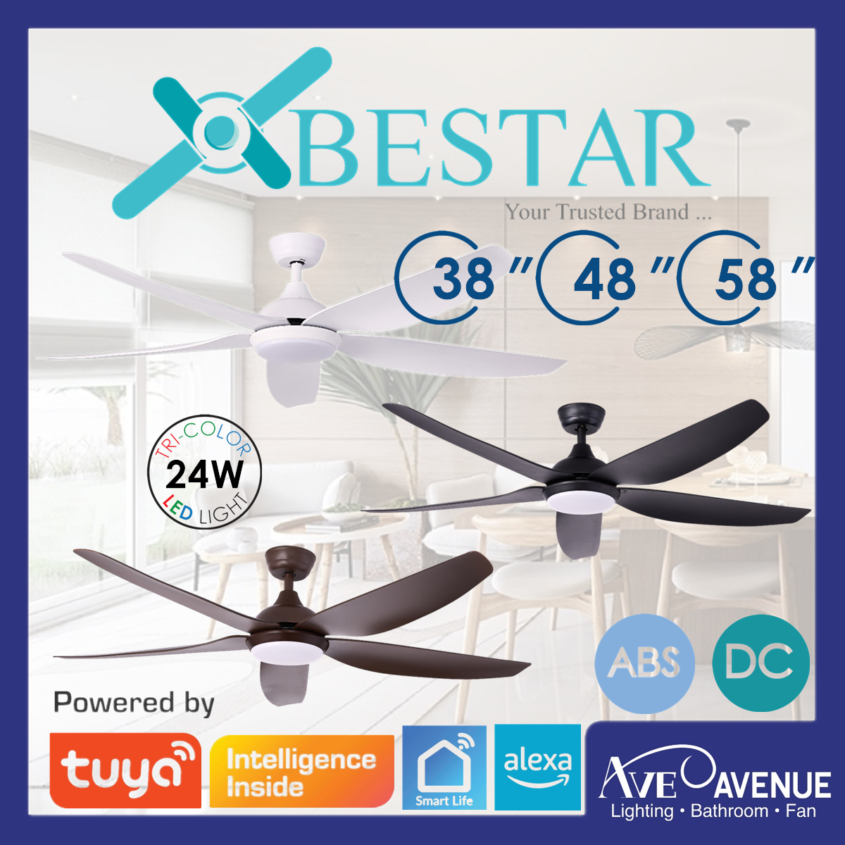 BESTAR STAR 5 5Blade Smart Wifi DC Motor Ceiling Fan 38/48/58 Inch and ...