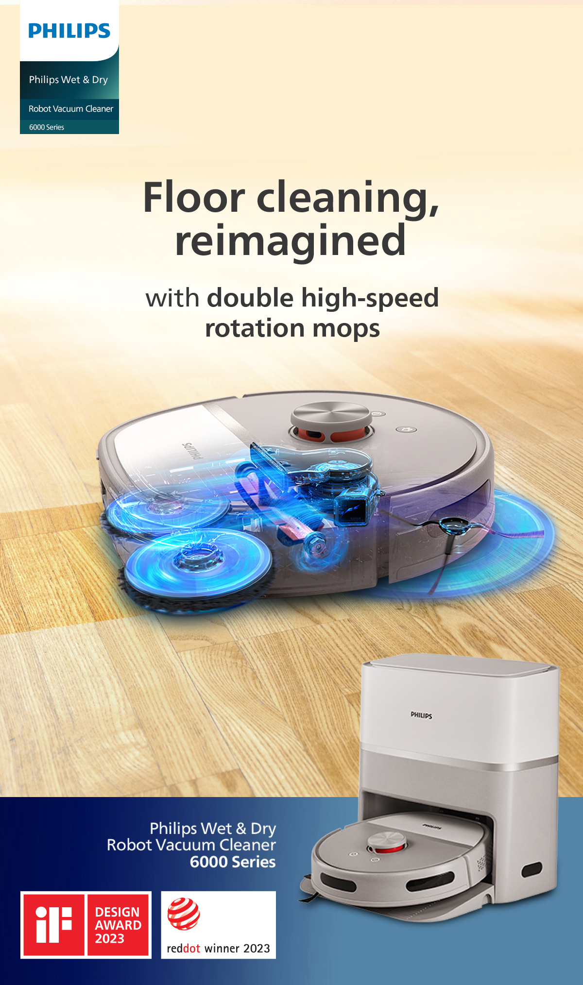 Philips XU6500/82 | Wet & Dry Robot Vacuum & Mop | 120RPM double mops ...