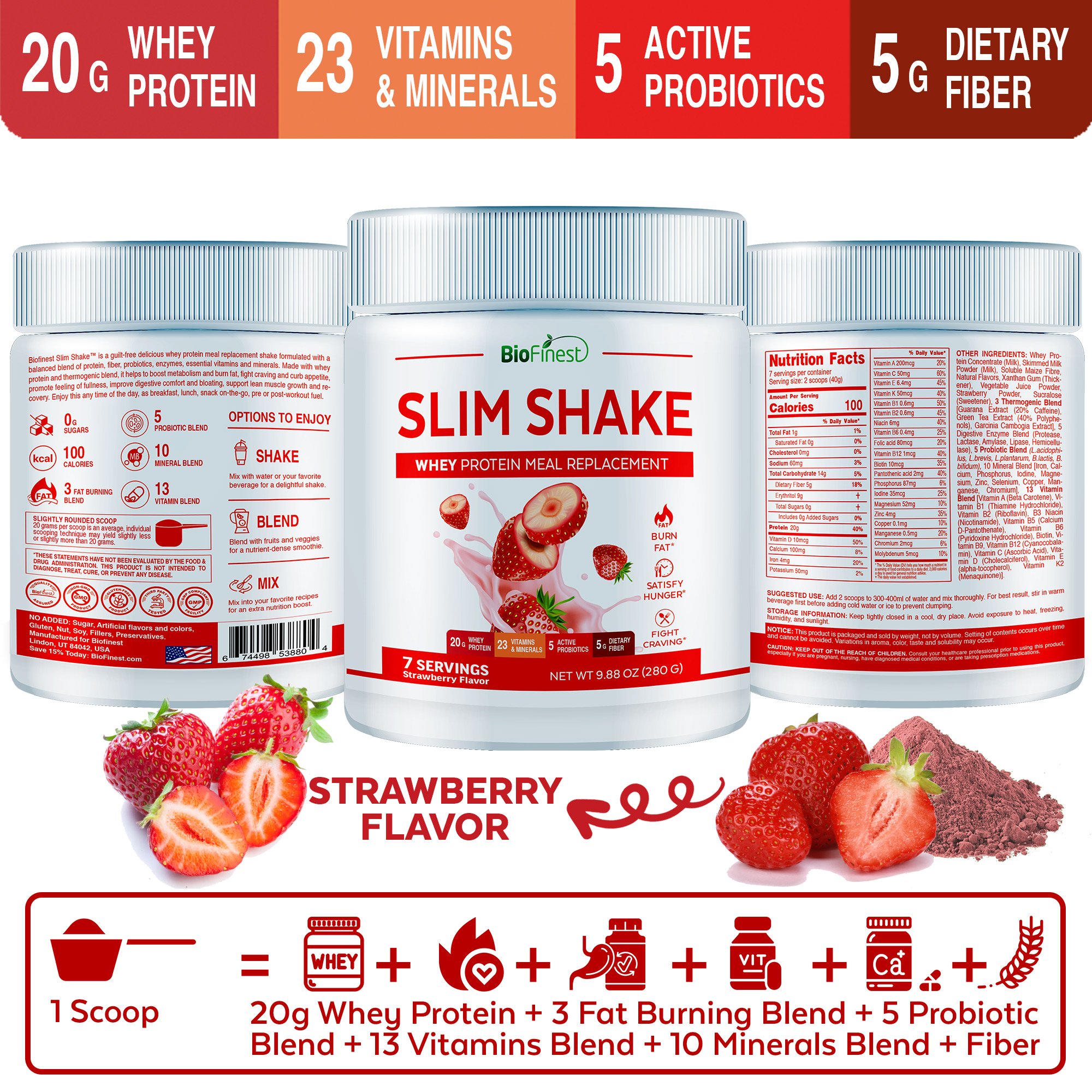 Biofinest Slim Shake Whey Plant Protein Meal Replacement Powder ...