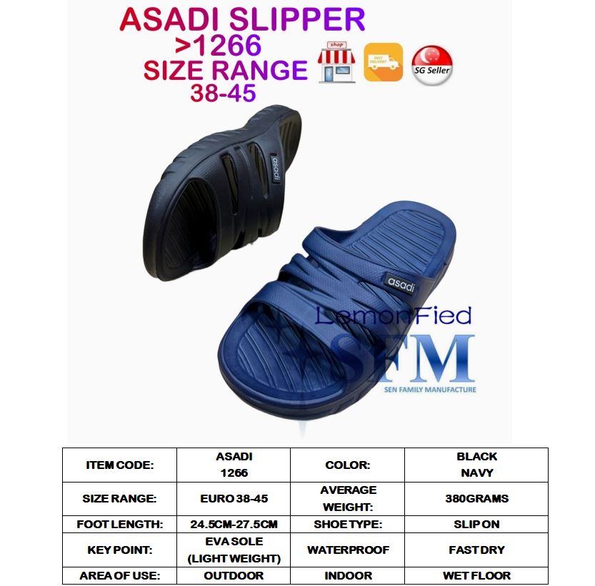ASADI 1266 Size 38-45 Black Navy Slip On Slipper Men Ladies Kids Boy ...