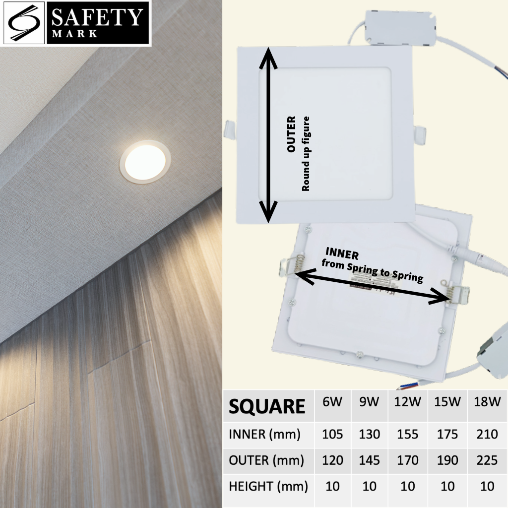 Koyama KE Licht Slim LED Downlight Panel Square & Round Safety Mark Certified 6W/9W/12W/15W/18W ...
