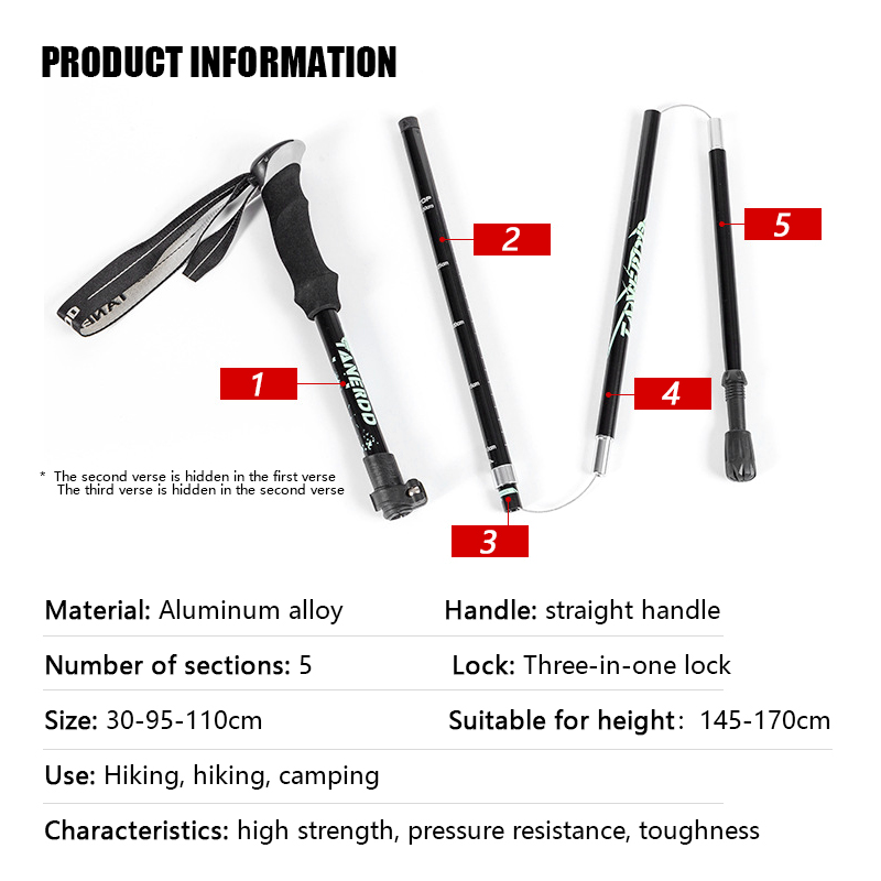 Outdoor Hiking Stick foldable Walking Stick 5 Section Trekking Poles ...