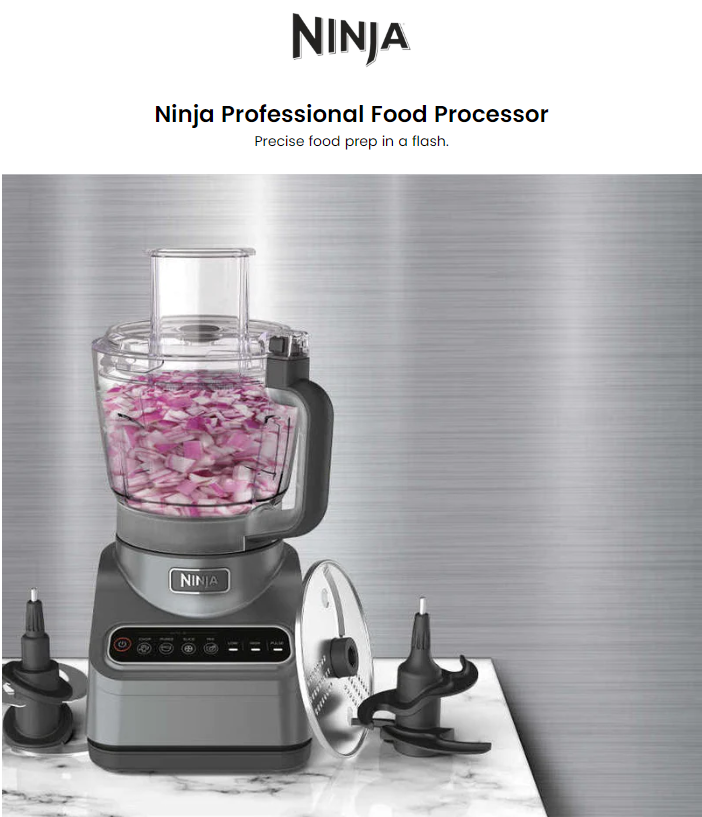 Ninja Food Processor 4 Auto Programs Chop, Puree, Slice, Mix, 3 Manual Speeds, 2.1L Bowl ...