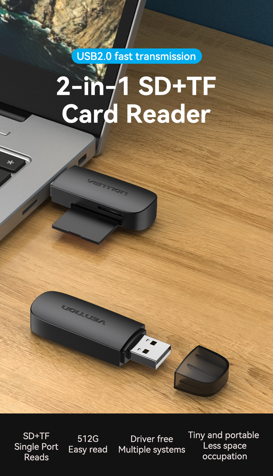 Vention Card Reader USB 3.0 Type C 512GB Fast Transmission 2 in 1 SD ...