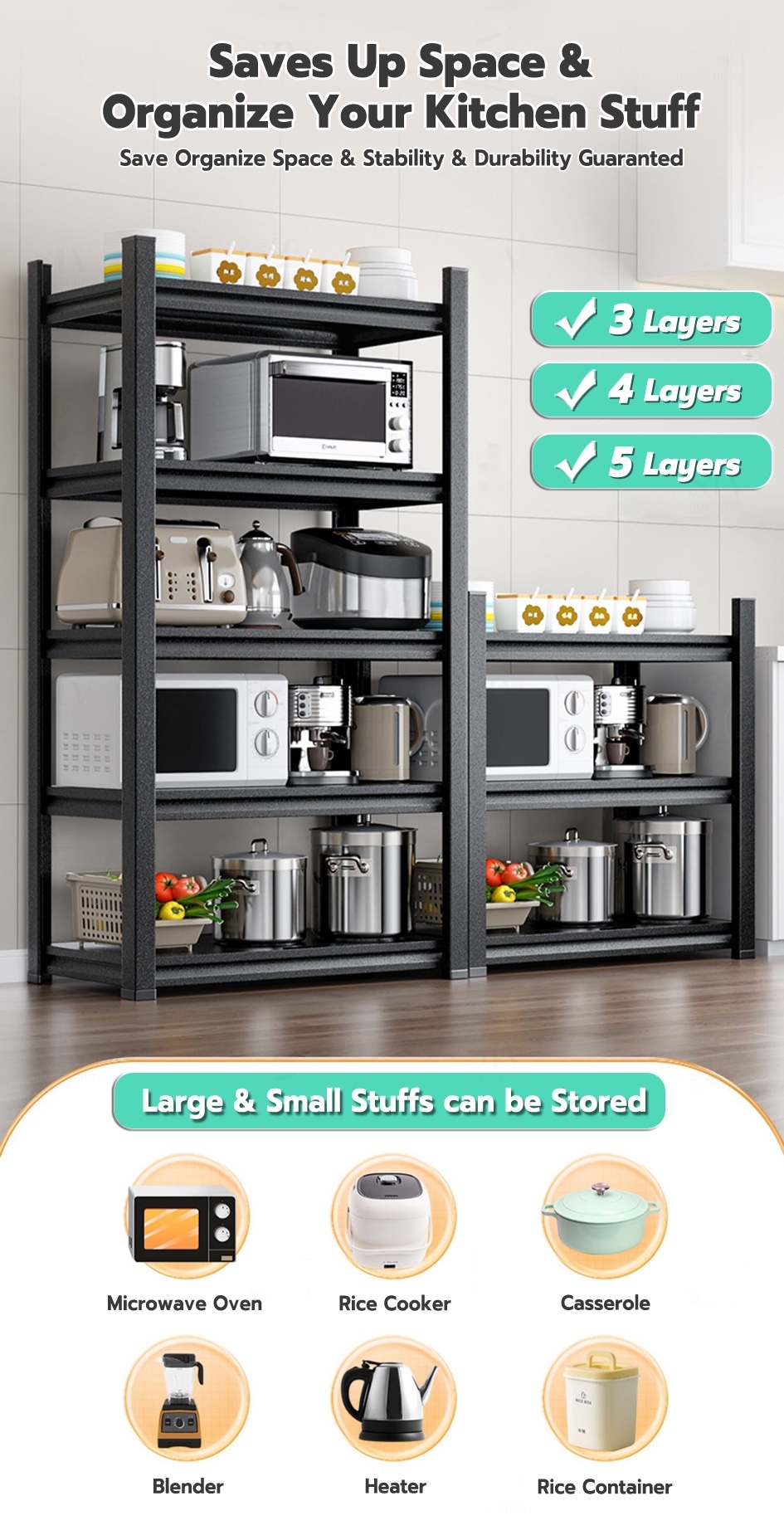 Heavy Duty Metal Rack Boltless Shelf Movable Kitchen Rack Storage Shelf ...