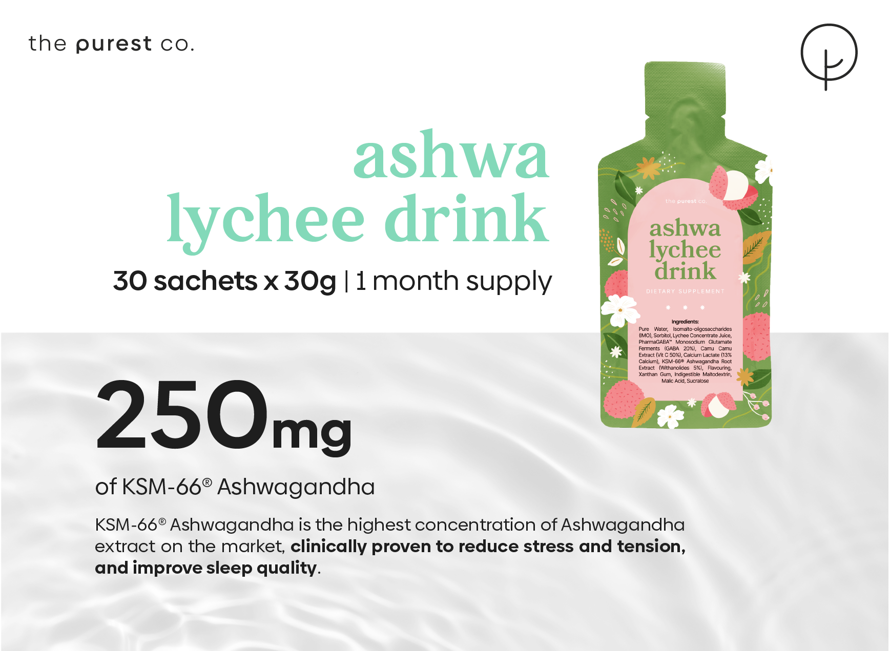 Purest Co Ashwa Lychee Drink (Natural Anxiety & Sleep Aid) | Shopee ...