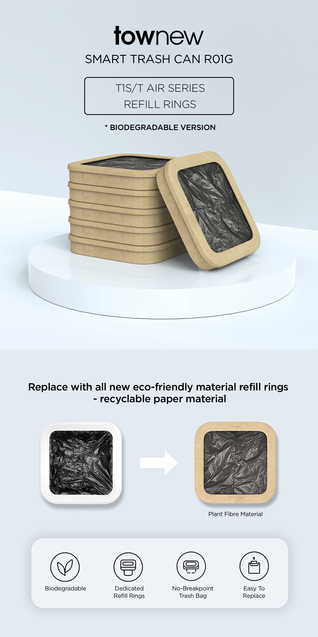 Townew Refill Ring For Smart Trash Can [ 6packs/box, Suitable For T1 ...