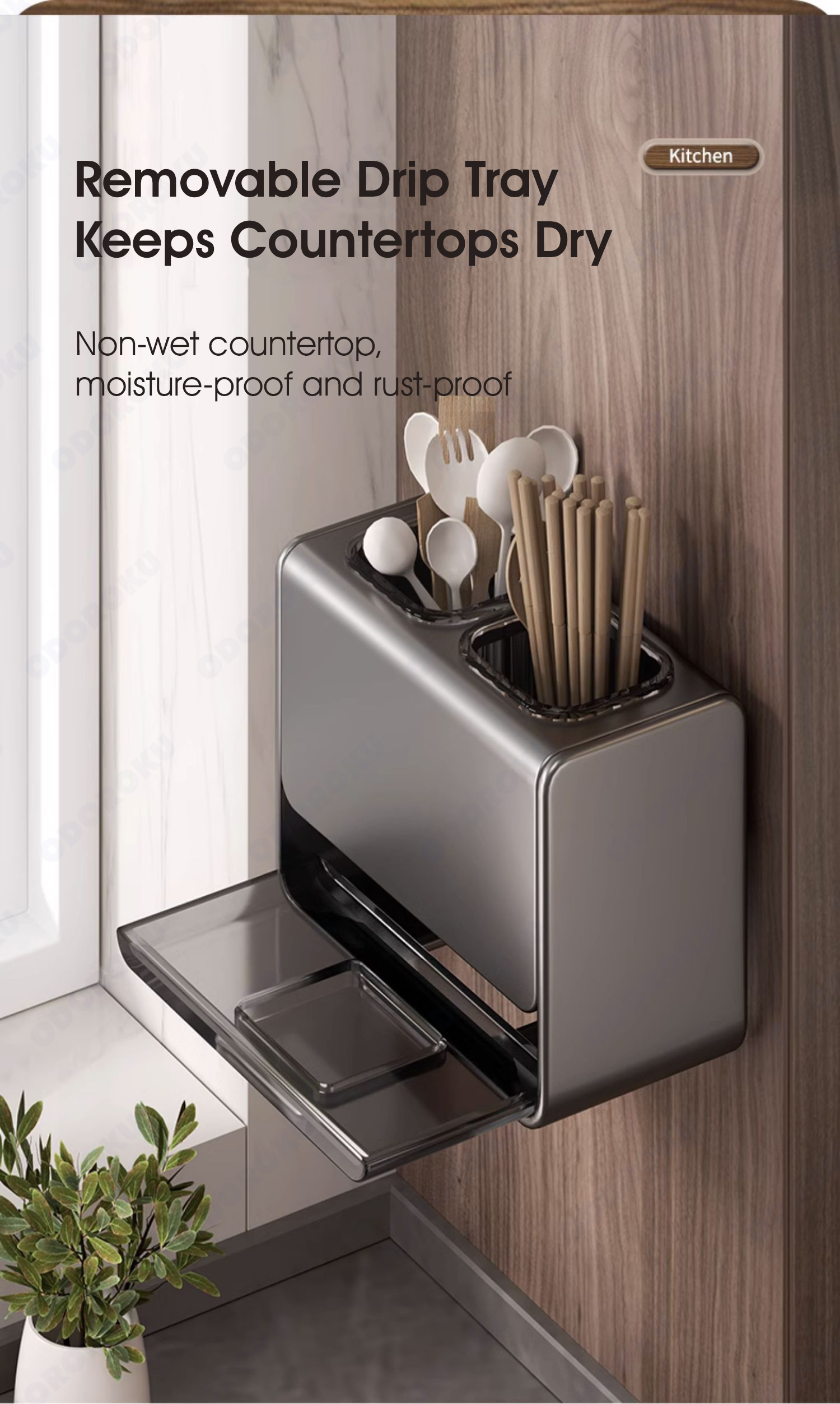 ODOROKU Wall Mounted Free Standing Utensils Holder with Water Tray ...