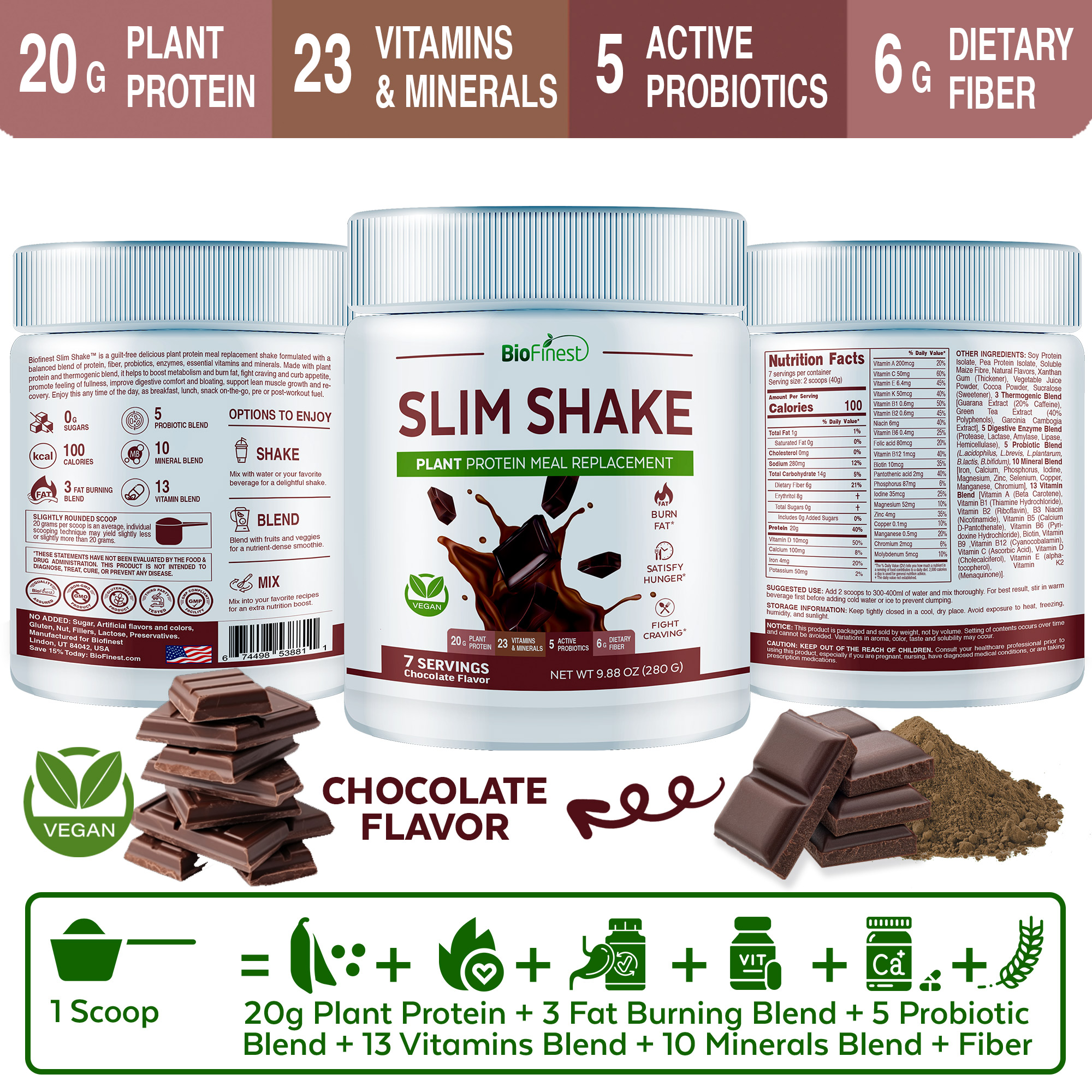 Biofinest Slim Shake Whey Plant Protein Meal Replacement Powder ...