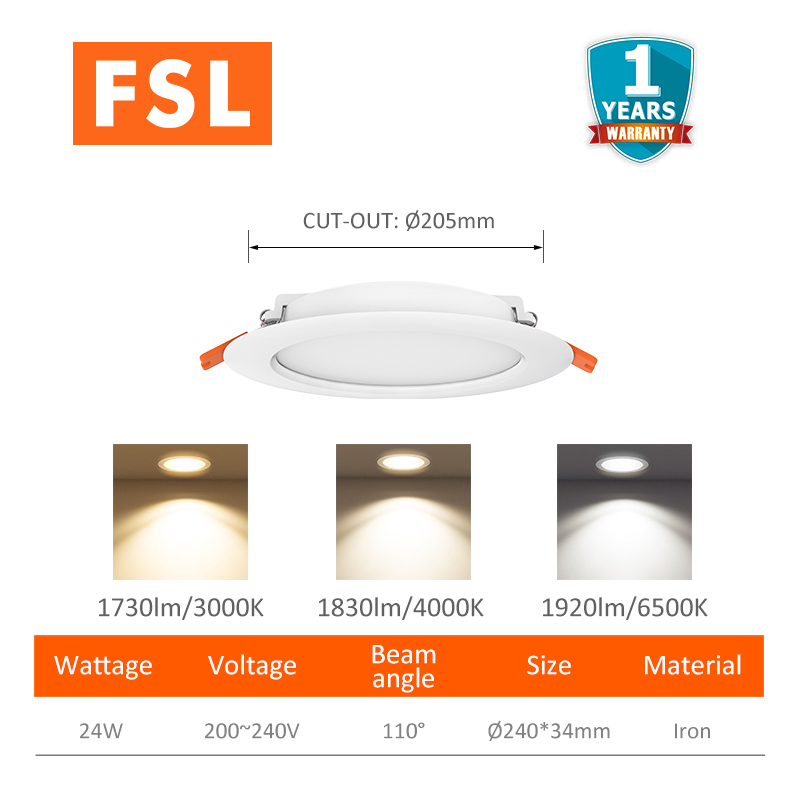 FSL Brand 3W 6W 9W 12W 18W 24W LED Ceiling Light Recessed Downlight LED ...