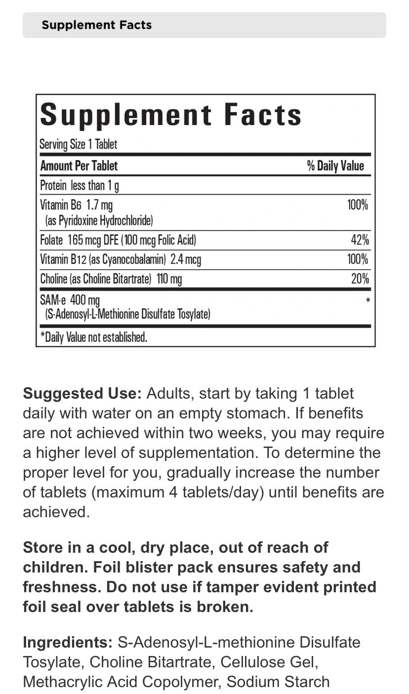 Nature Made SAM-e Advanced, 400 mg, 60 Tablets(Exp:10/2024) | Shopee ...