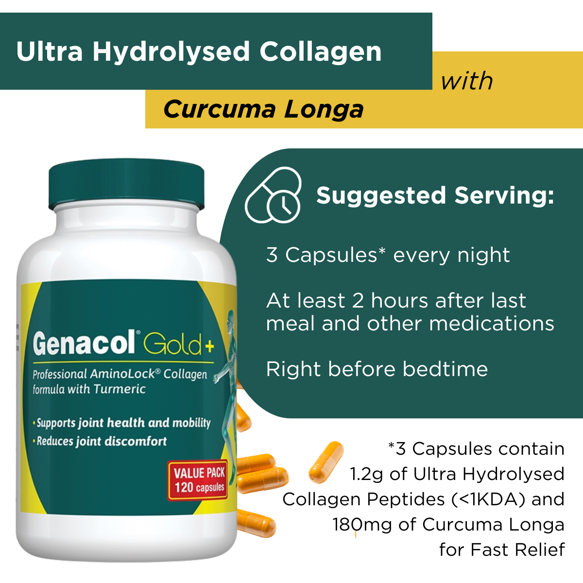 [Bundle of 3] Genacol Gold Plus 120 caps Ultra Hydrolyzed Collagen ...